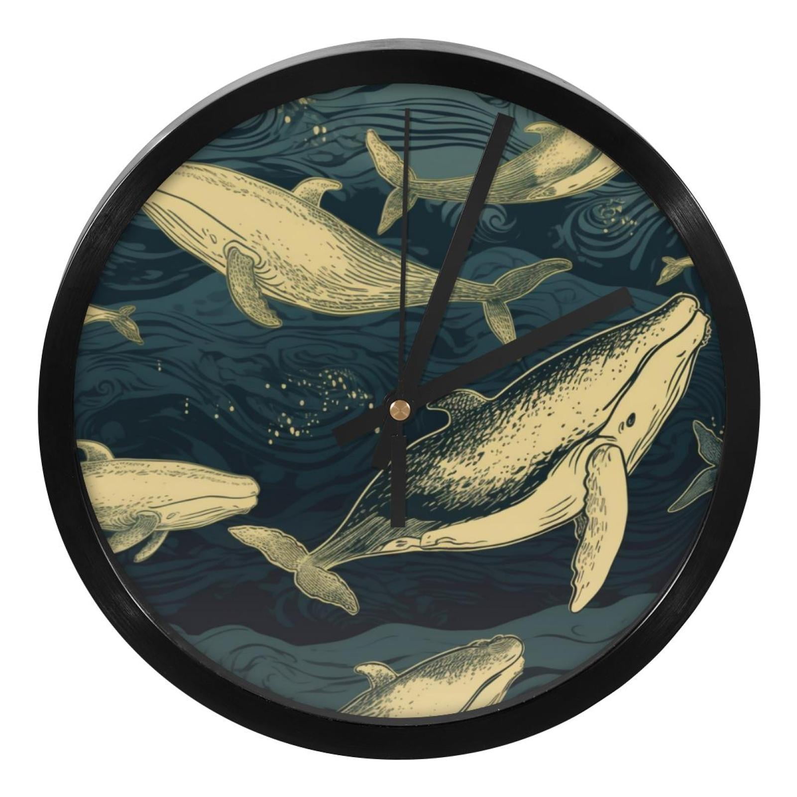 Whale Modern Wall Clock, 9.8 Inches, Silent Non-Ticking Round Digital ...