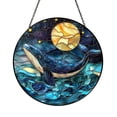 Whale Moon Stained Glass Suncatcher, Ocean Wave Round Window Hanging ...