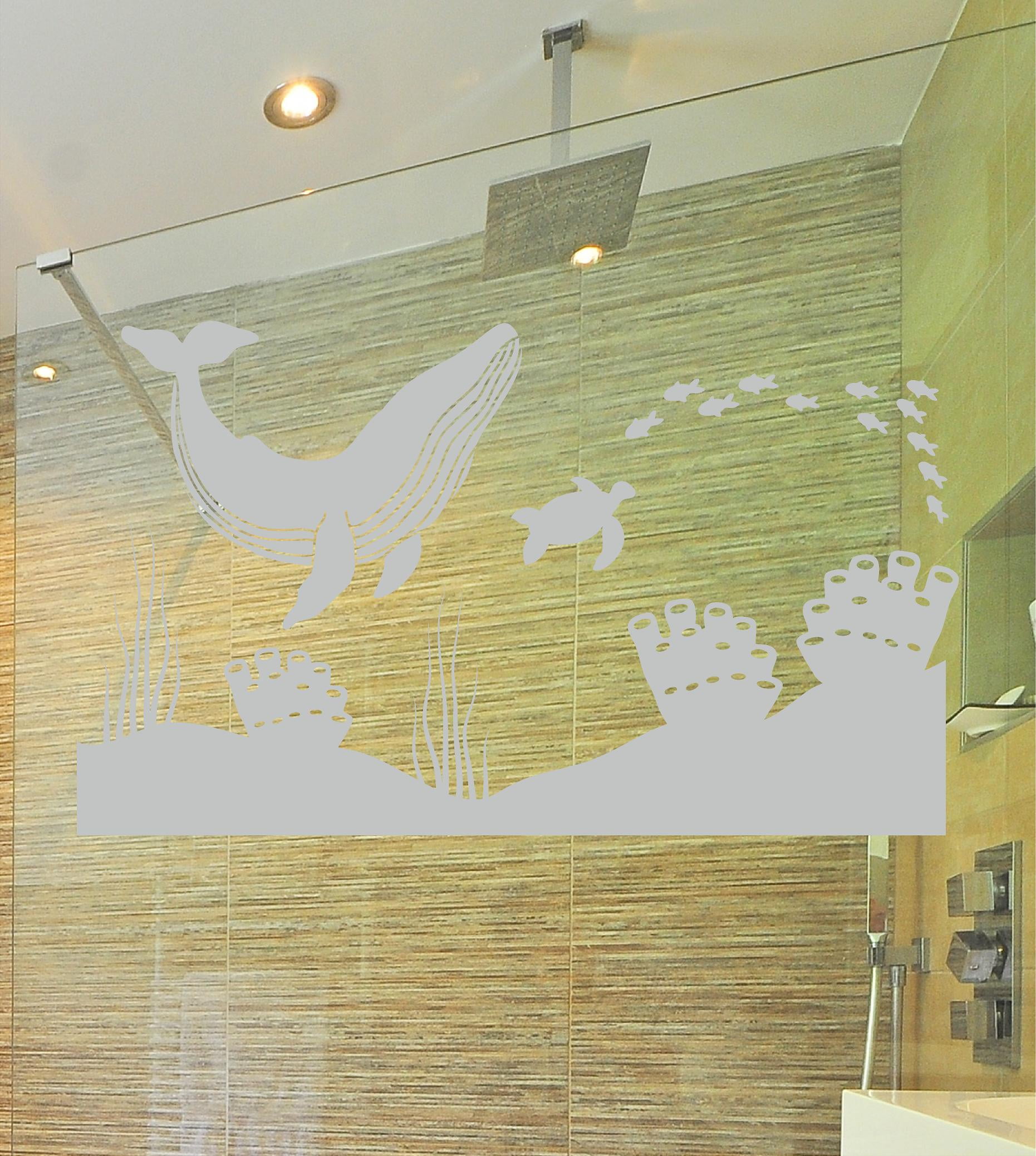 Whale Ocean Aquatic Etched Glass Decals Shower Door Window Stickers ...