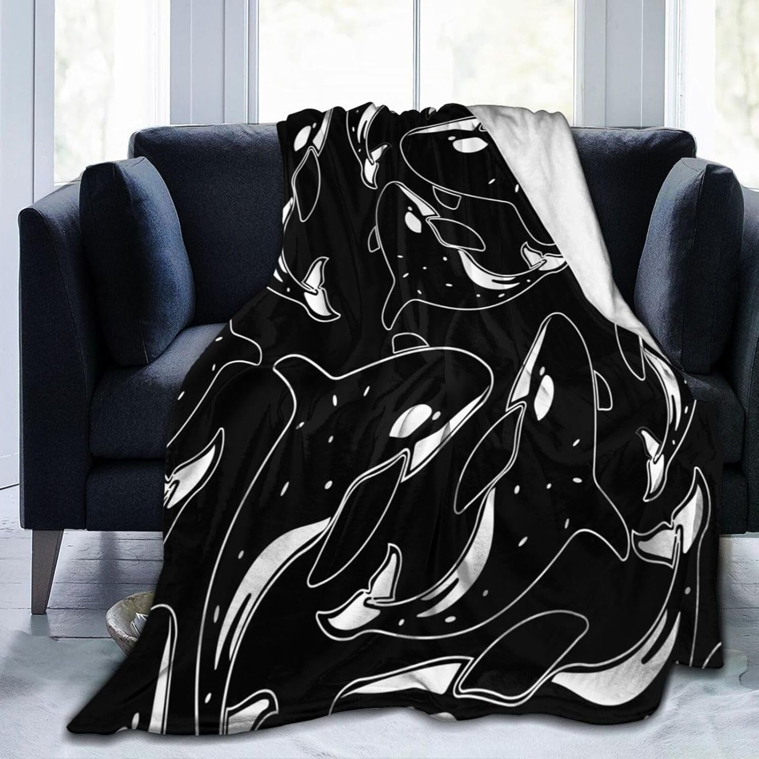 Whale Orca Killer Black Ultra-Soft Micro Fleece Blanket Throw All ...