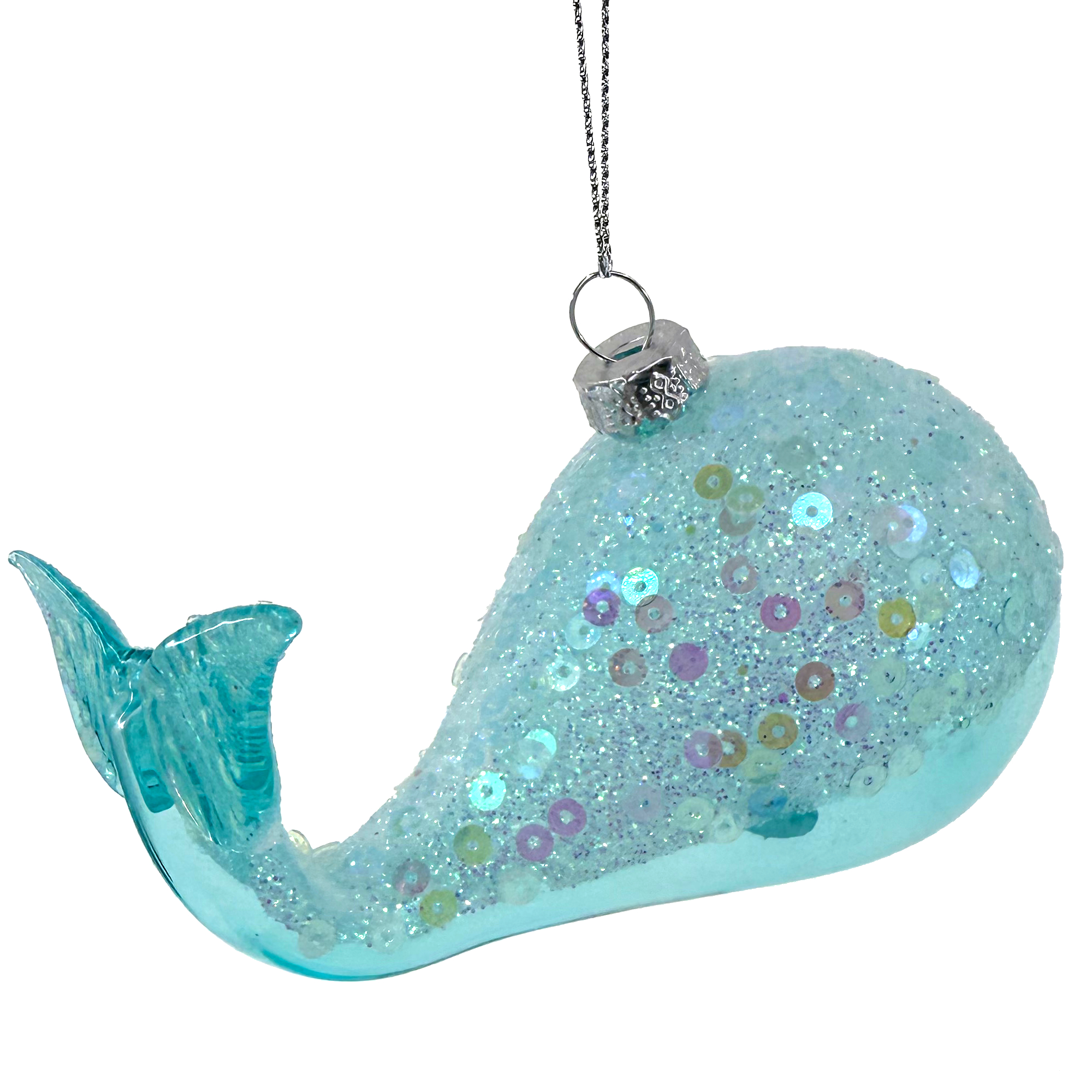 Whale Ornament - Blown Glass Sequin Blue Whale Coastal Christmas Tree ...