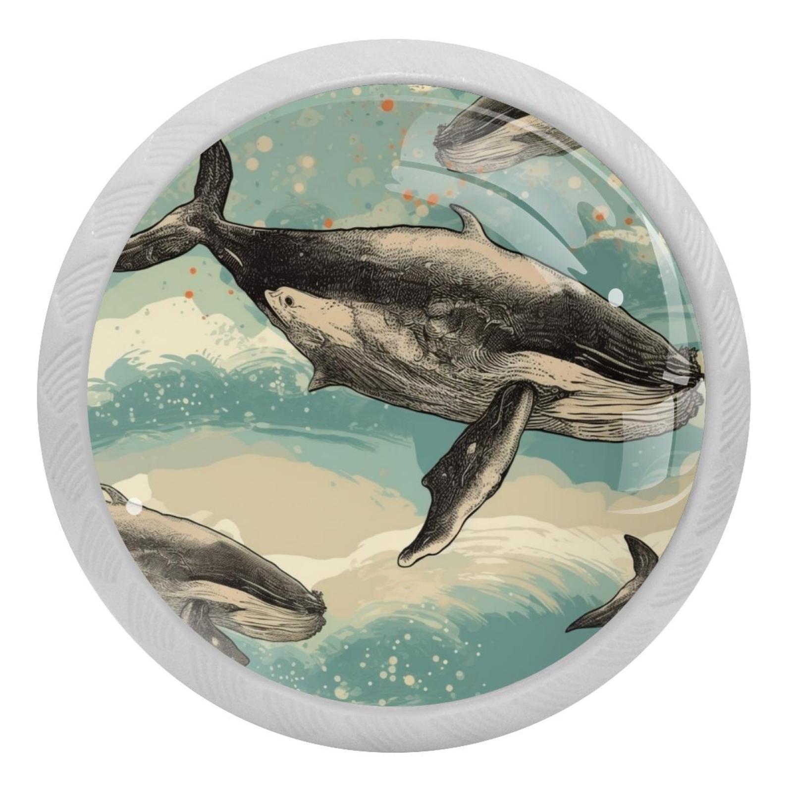 Whale Pattern 4PCS Cabinet Knobs Pulls Fluorescent Drawer Handle Cabinet Drawer Dresser Unique ...