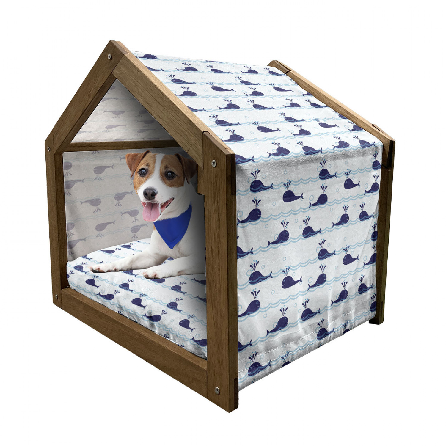 Whale Pet House, Horizontal Ocean Waves with Blue Fishes Animals of Sea ...