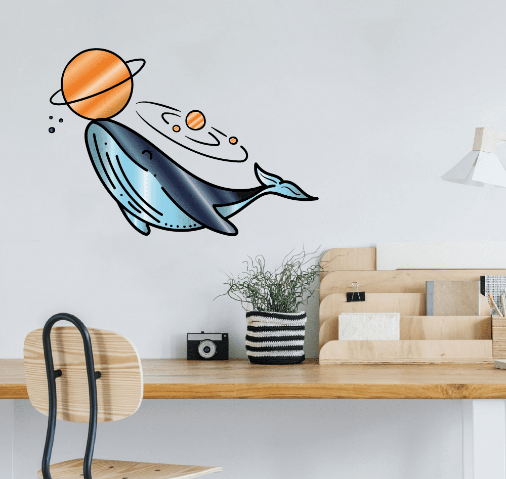 Whale Planet Planets Whales Vinyl Stained Glass Film Static Cling ...
