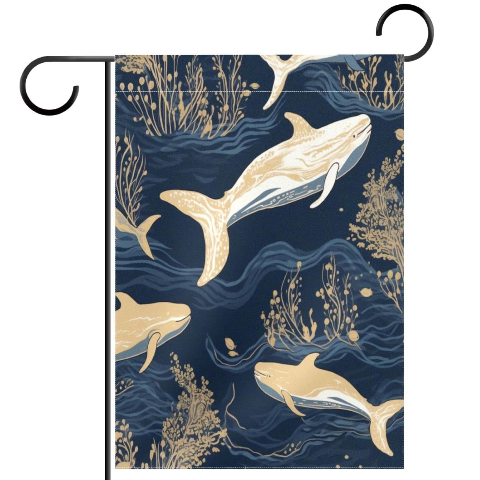 Whale Print Art Polyester Garden Flag Banner 12 x 18 inches, Vintage ...