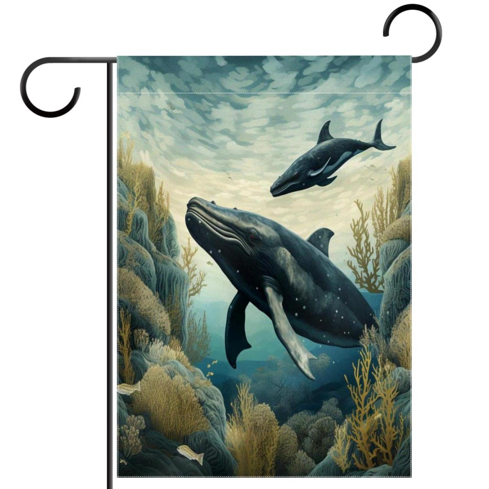 Whale Print Art Polyester Garden Flag Banner 12 x 18 inches, Vintage ...