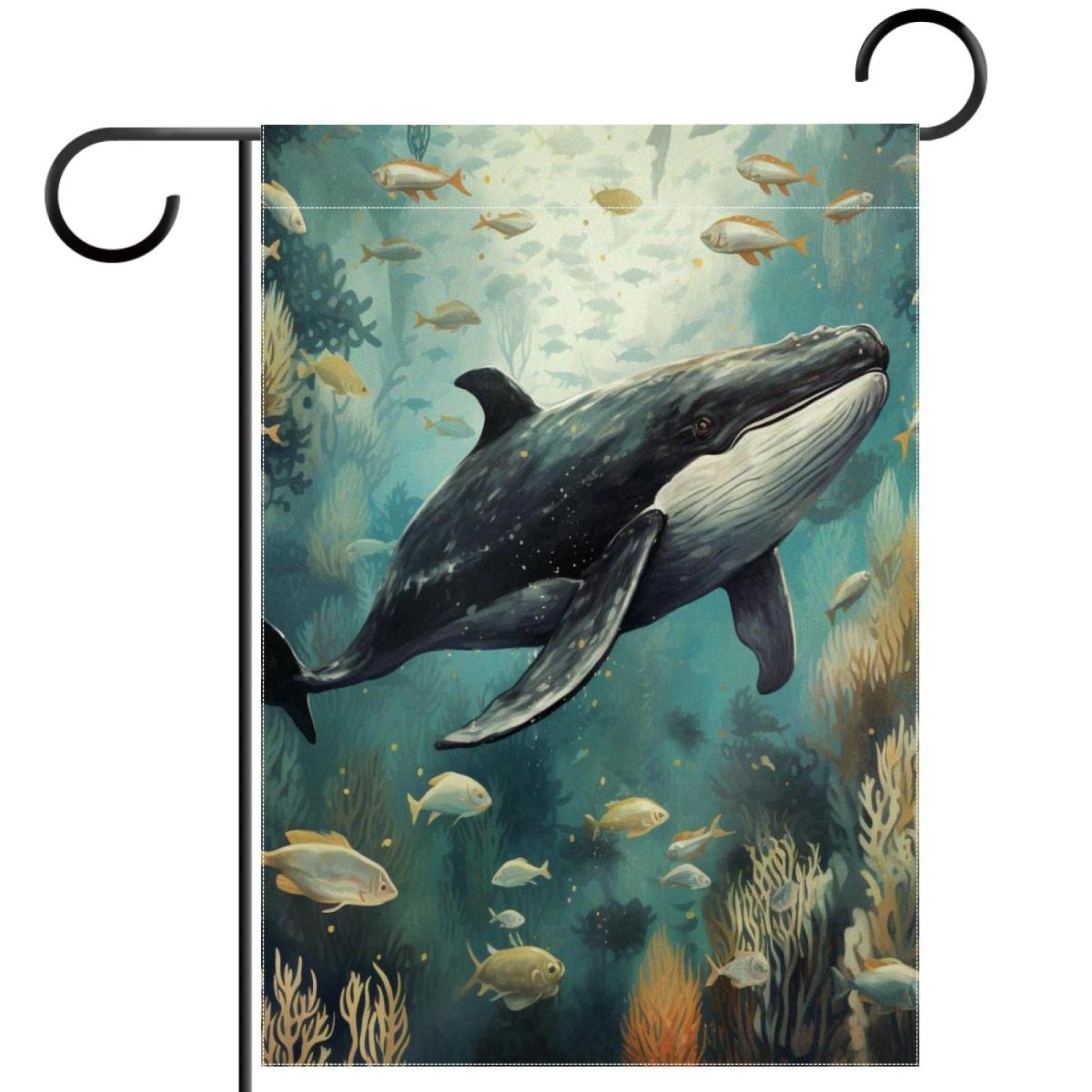 Whale Print Art Polyester Garden Flag Banner 12 x 18 inches, Vintage ...