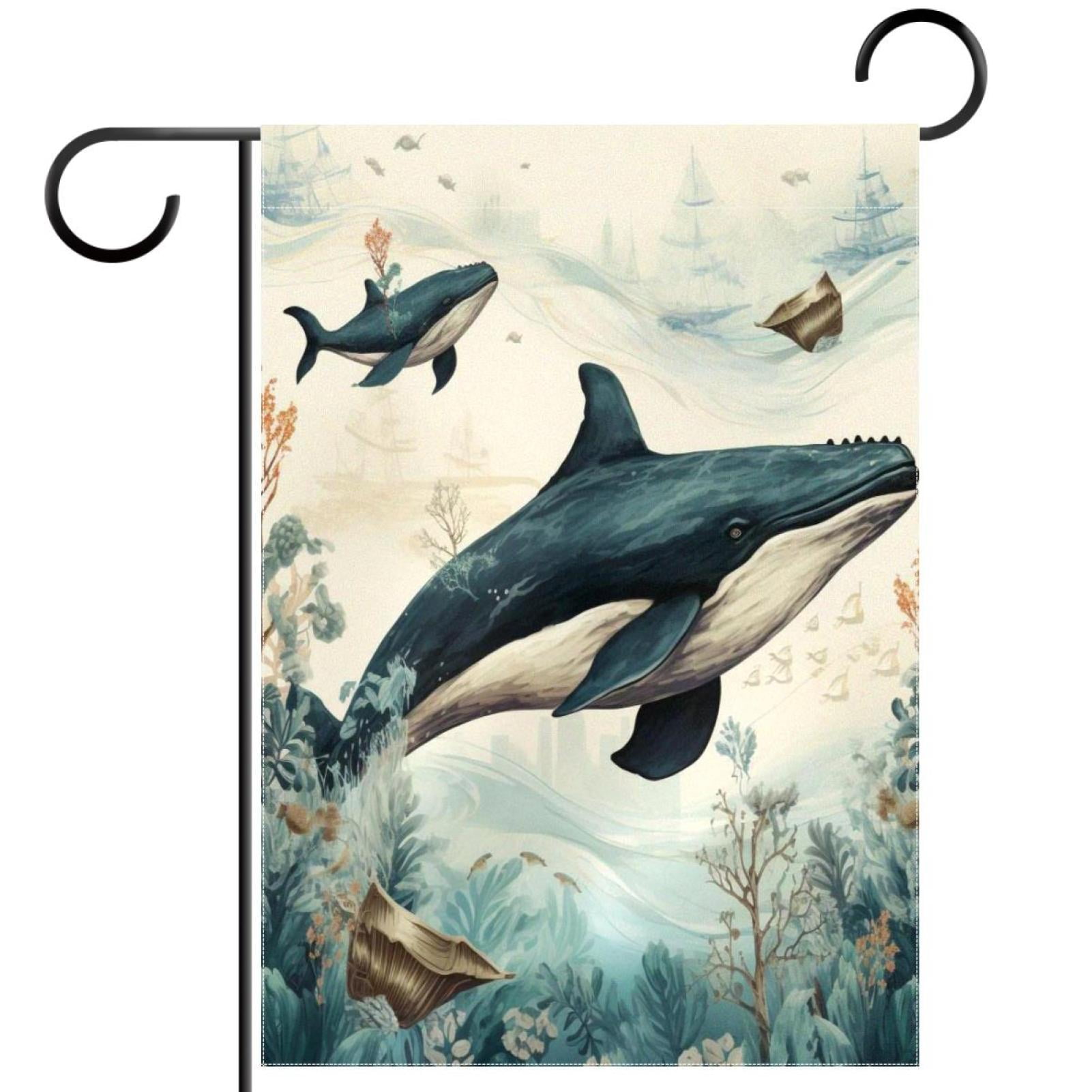 Whale Print Polyester Garden Flag House Banner 28 x 40 inch, Two Sided ...