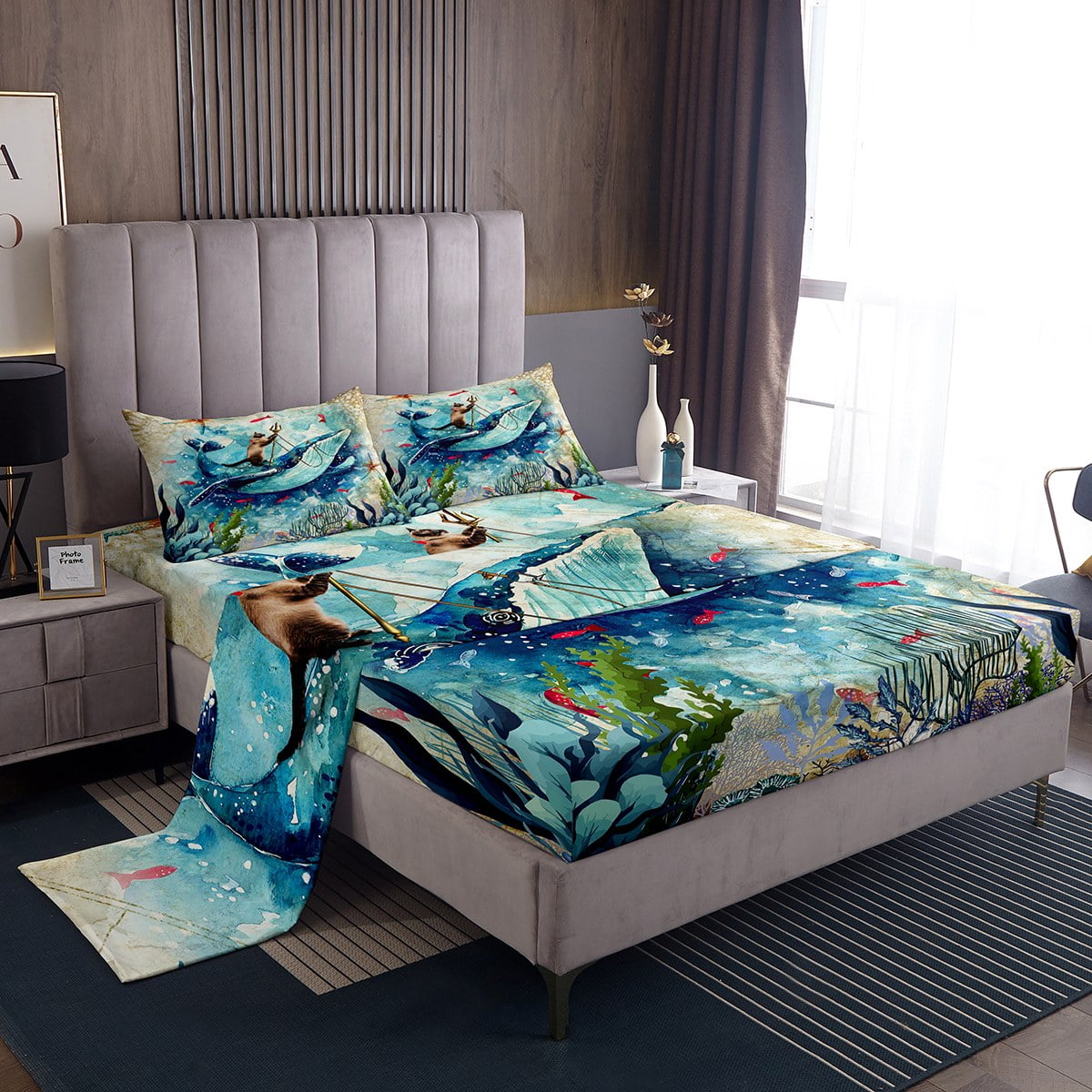 Whale Queen Sheet Set for Boys,Funny Cat Sheets Ocean Bed Sheets Set ...
