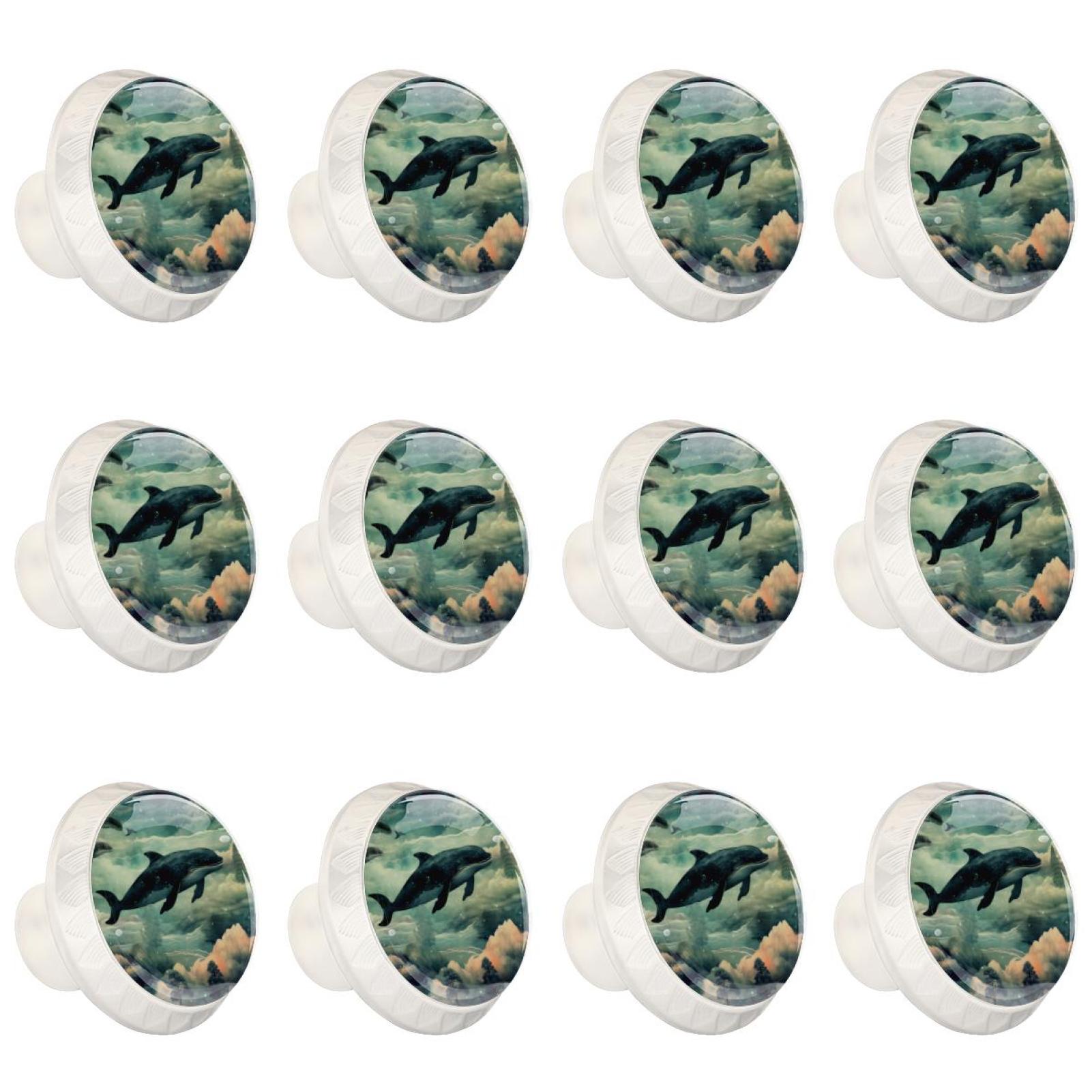 Whale Sea Ocean 12 Pcs White Round Drawer Pulls with Screws,ABS and Glass Cabinet Handles for ...
