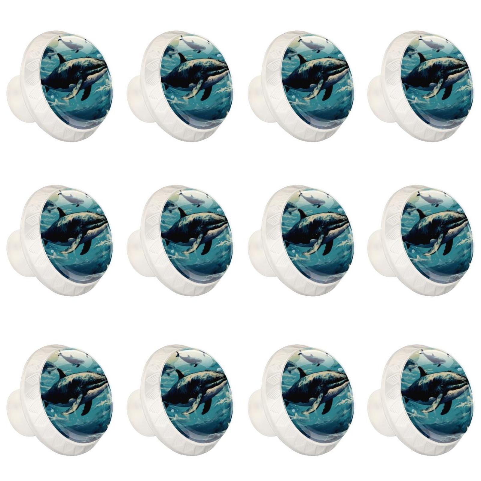 Whale Sea Ocean 12 Pcs White Round Drawer Pulls with Screws,ABS and Glass Cabinet Handles for ...