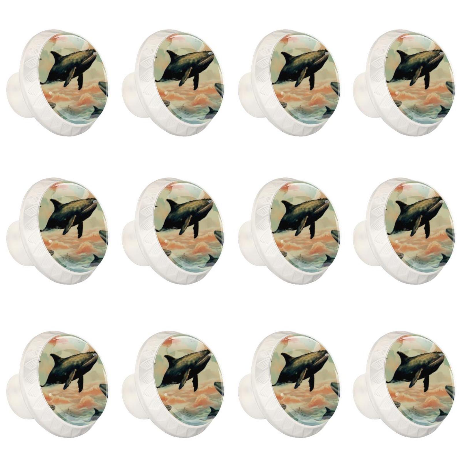 Whale Sea Ocean 12 Pcs White Round Drawer Pulls with Screws,ABS and Glass Cabinet Handles for ...