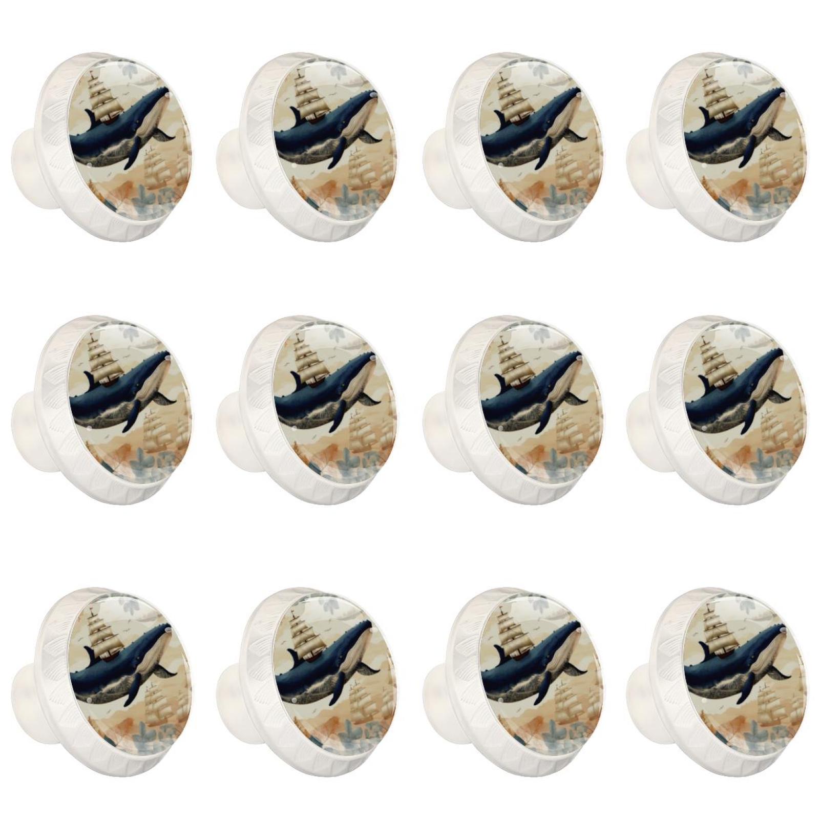 Whale Sea Ocean 12 Pcs White Round Drawer Pulls with Screws,ABS and Glass Cabinet Handles for ...