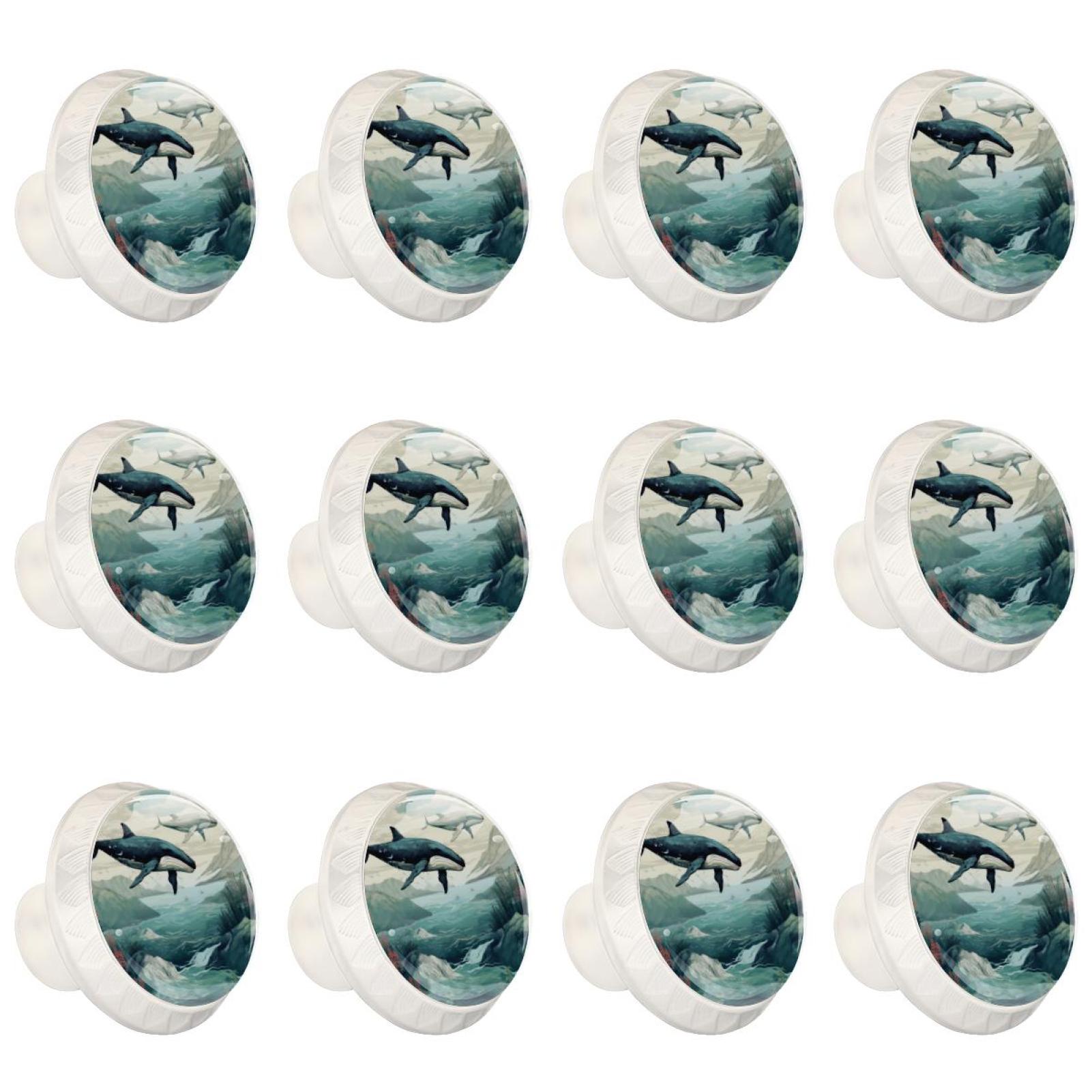 Whale Sea Ocean 12 Pcs White Round Drawer Pulls with Screws,ABS and Glass Cabinet Handles for ...