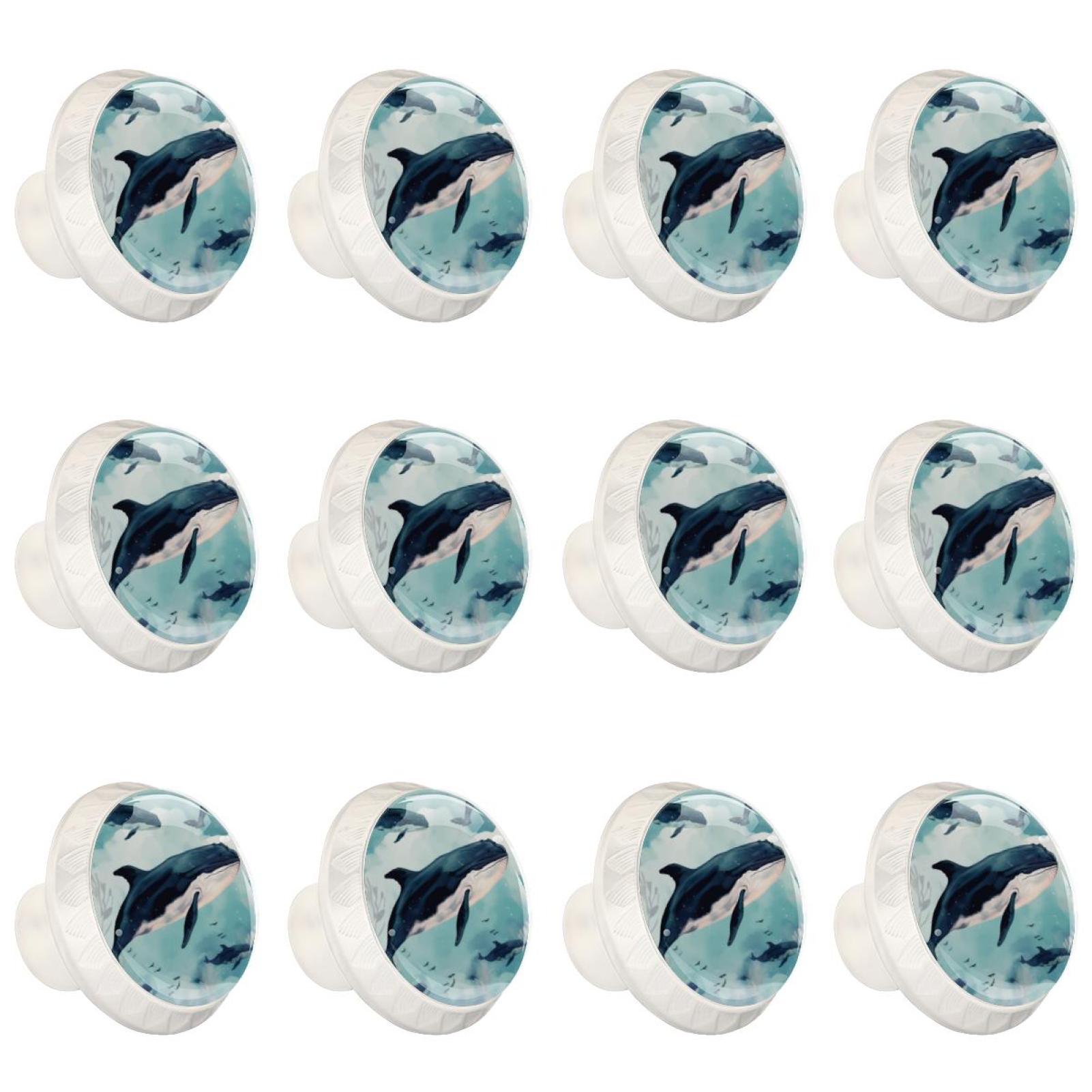 Whale Sea Ocean 12 Pcs White Round Drawer Pulls with Screws,ABS and Glass Cabinet Handles for ...