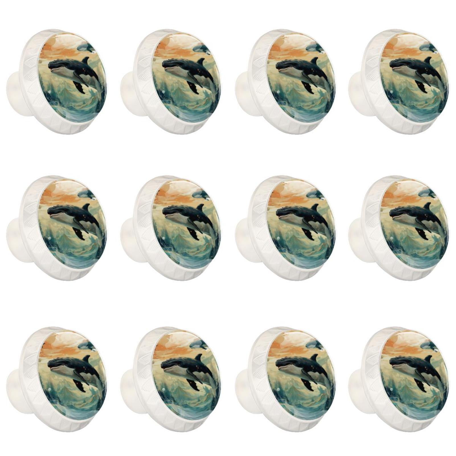 Whale Sea Ocean 12 Pcs White Round Drawer Pulls with Screws,ABS and Glass Cabinet Handles for ...