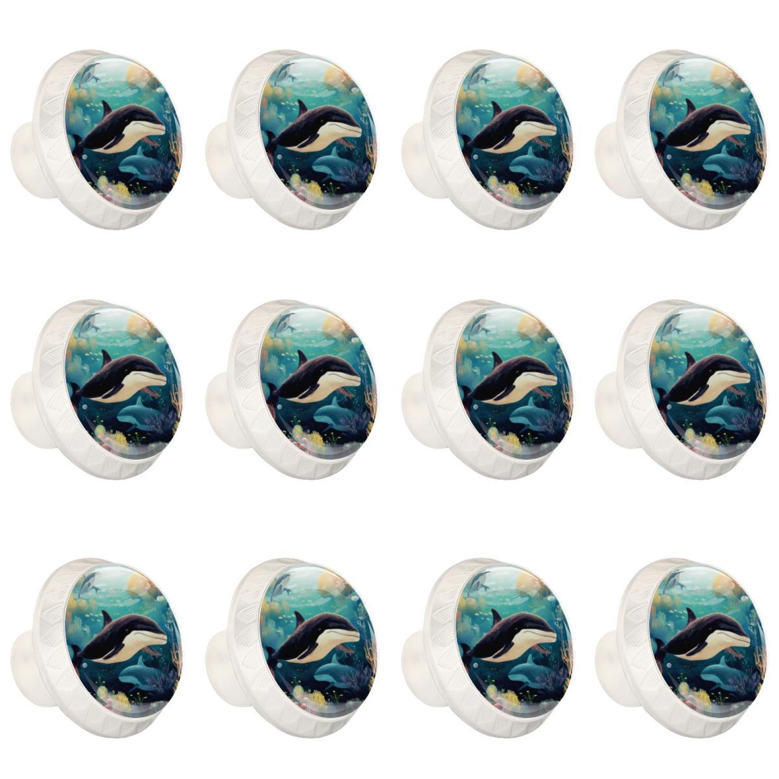 Whale Sea Ocean 12 Pcs White Round Drawer Pulls with Screws,ABS and Glass Cabinet Handles for ...