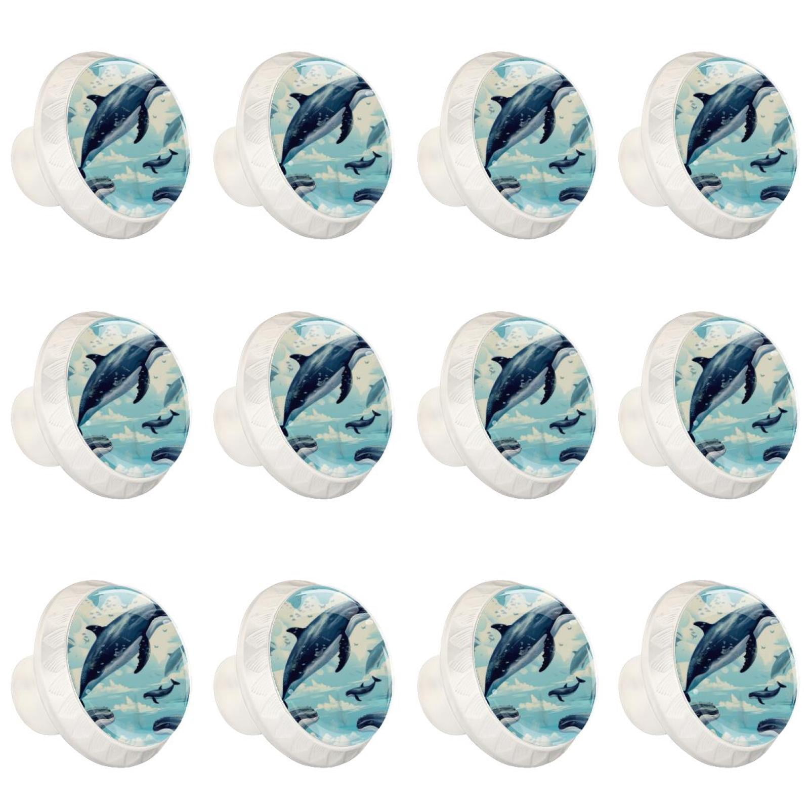 Whale Sea Ocean 12 Pcs White Round Drawer Pulls with Screws,ABS and Glass Cabinet Handles for ...