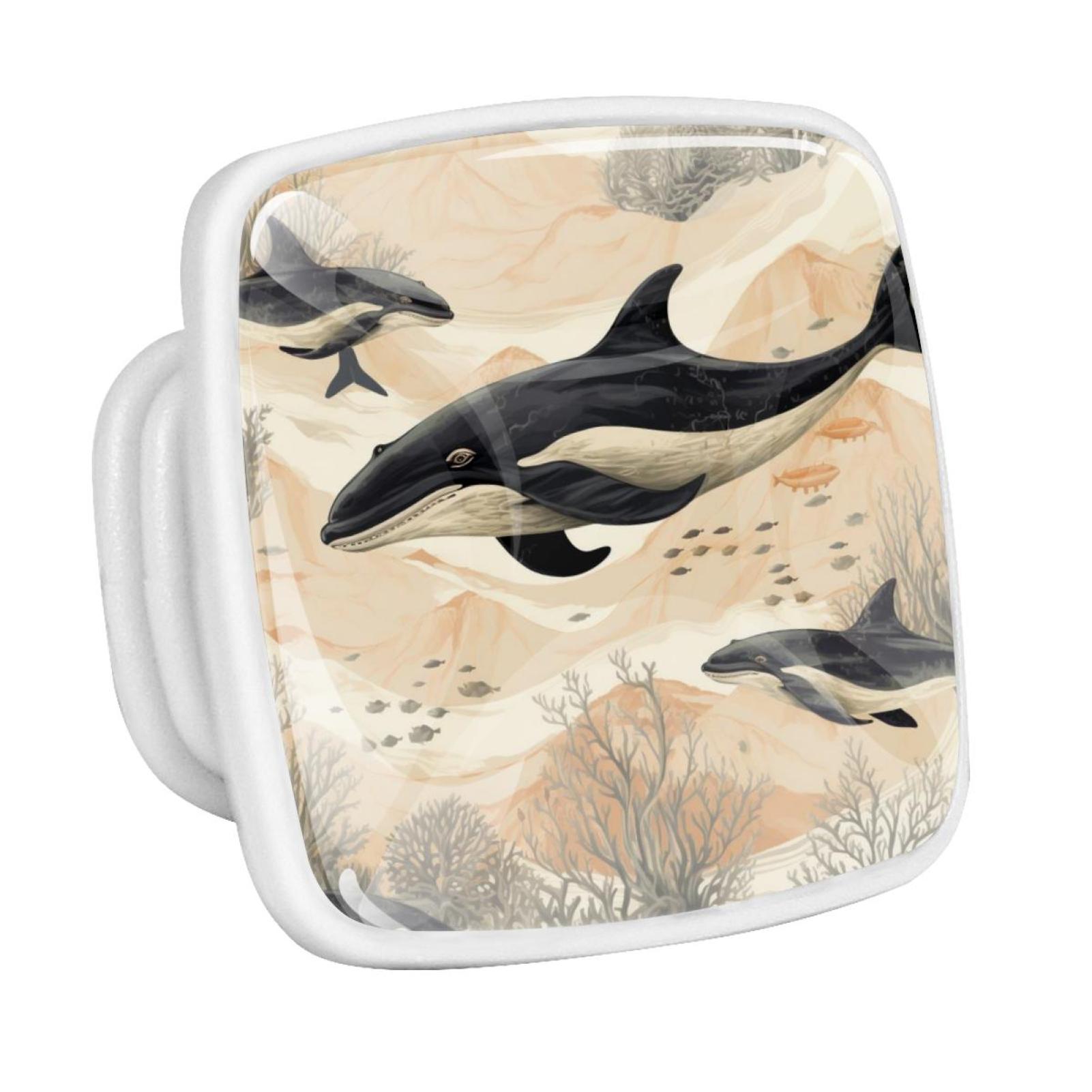 Whale Sea Ocean Fluorescent Drawer Pulls with Screws Square 4-Pack Glow Dark Knobs for Cabinets ...