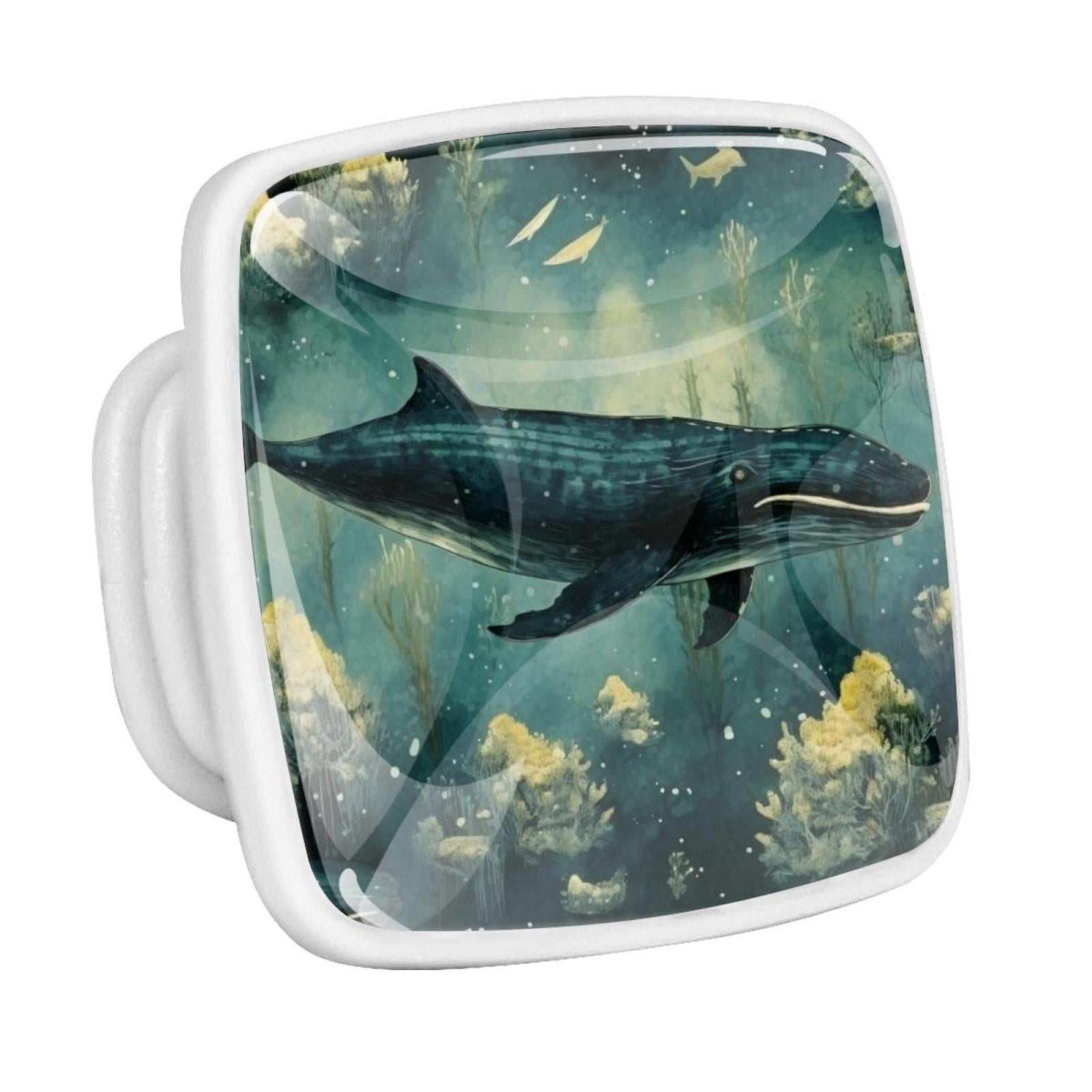 Whale Sea Ocean Fluorescent Drawer Pulls with Screws Square 4-Pack Glow Dark Knobs for Cabinets ...