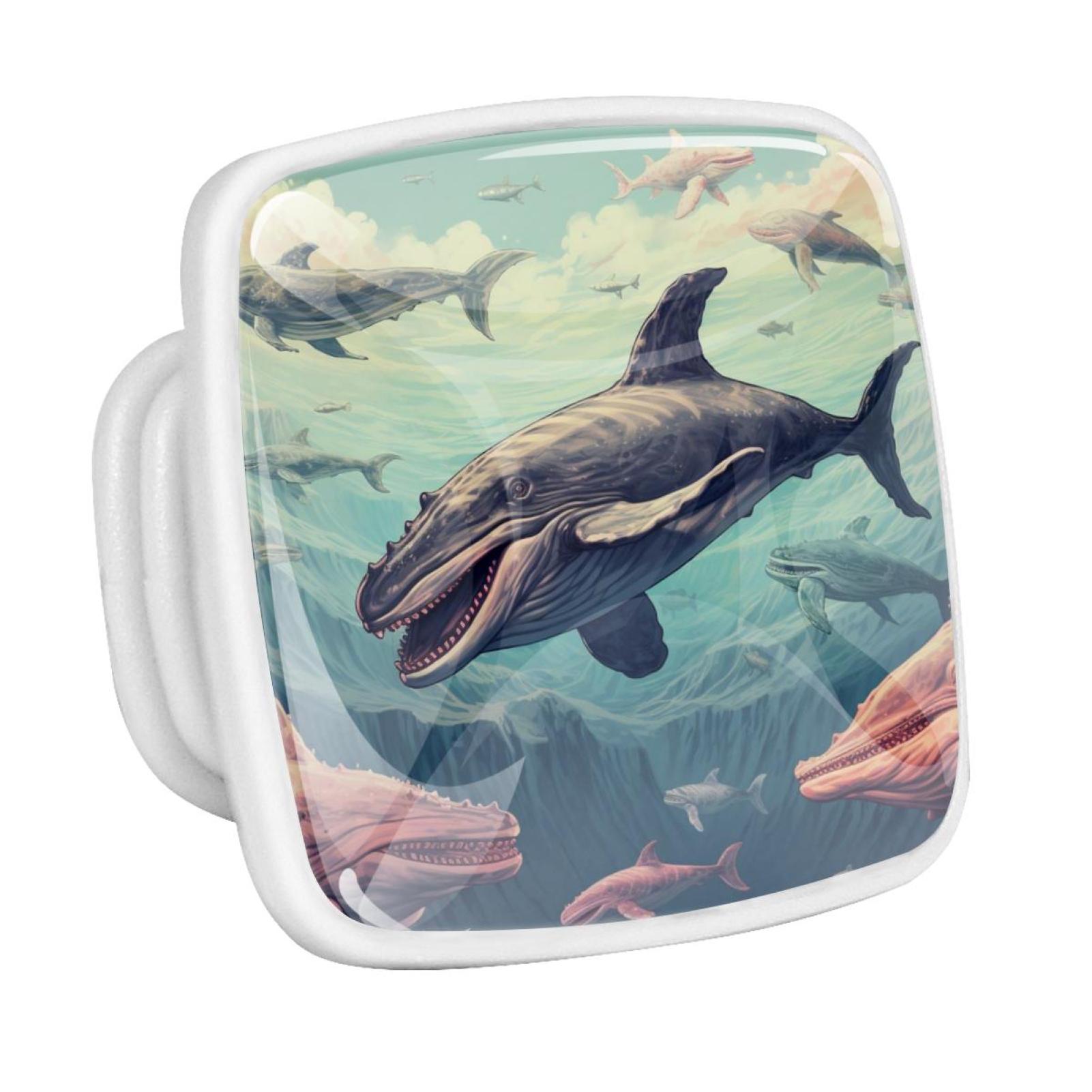 Whale Sea Ocean Fluorescent Drawer Pulls with Screws Square 4-Pack Glow ...