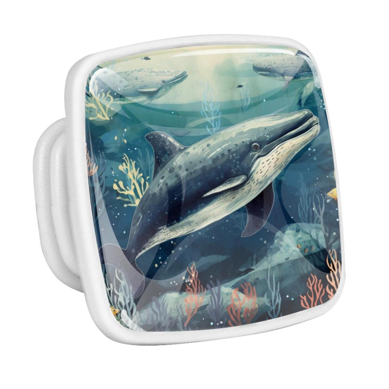 Whale Sea Ocean Fluorescent Drawer Pulls with Screws Square 4-Pack Glow Dark Knobs for Cabinets ...