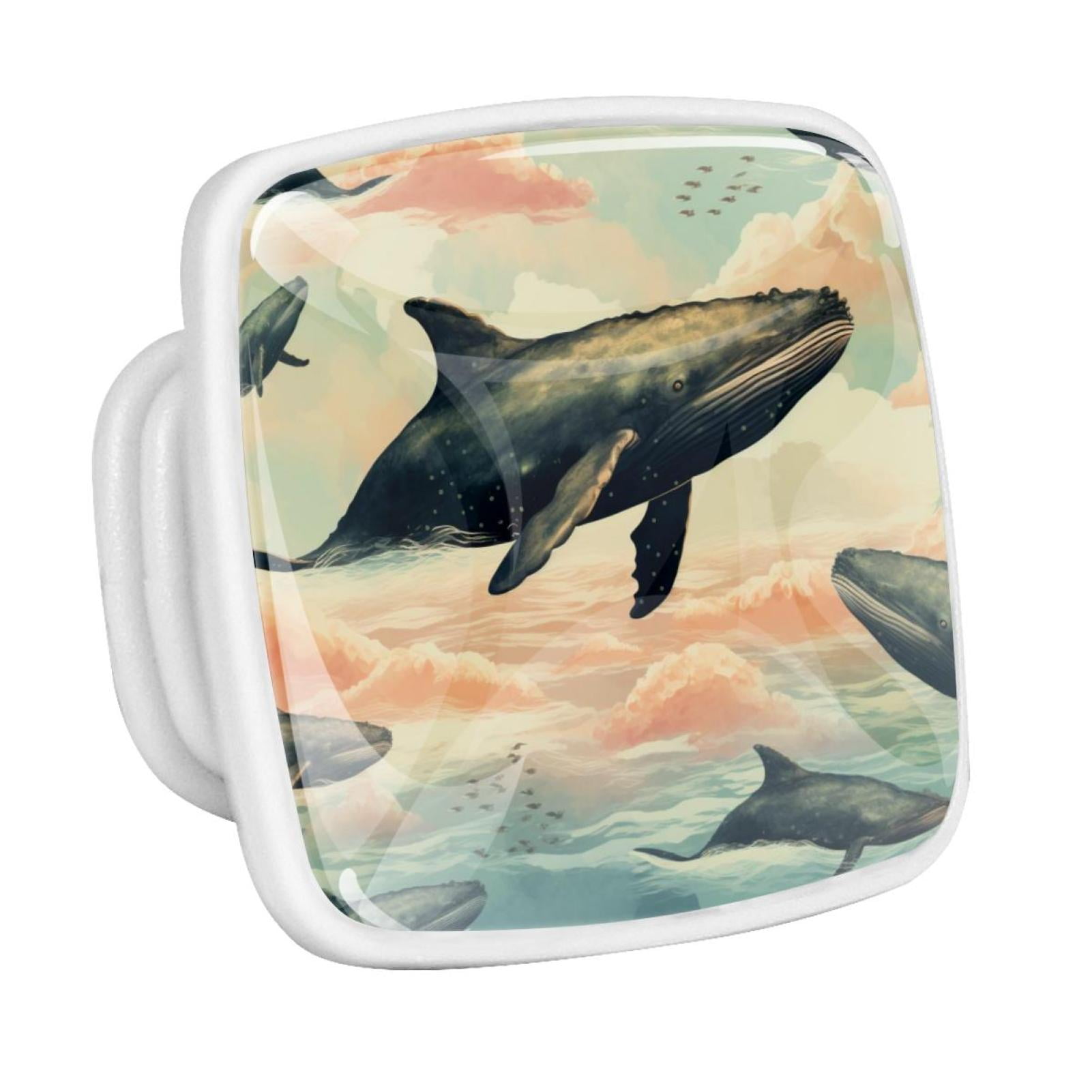 Whale Sea Ocean Fluorescent Drawer Pulls with Screws Square 4-Pack Glow Dark Knobs for Cabinets ...