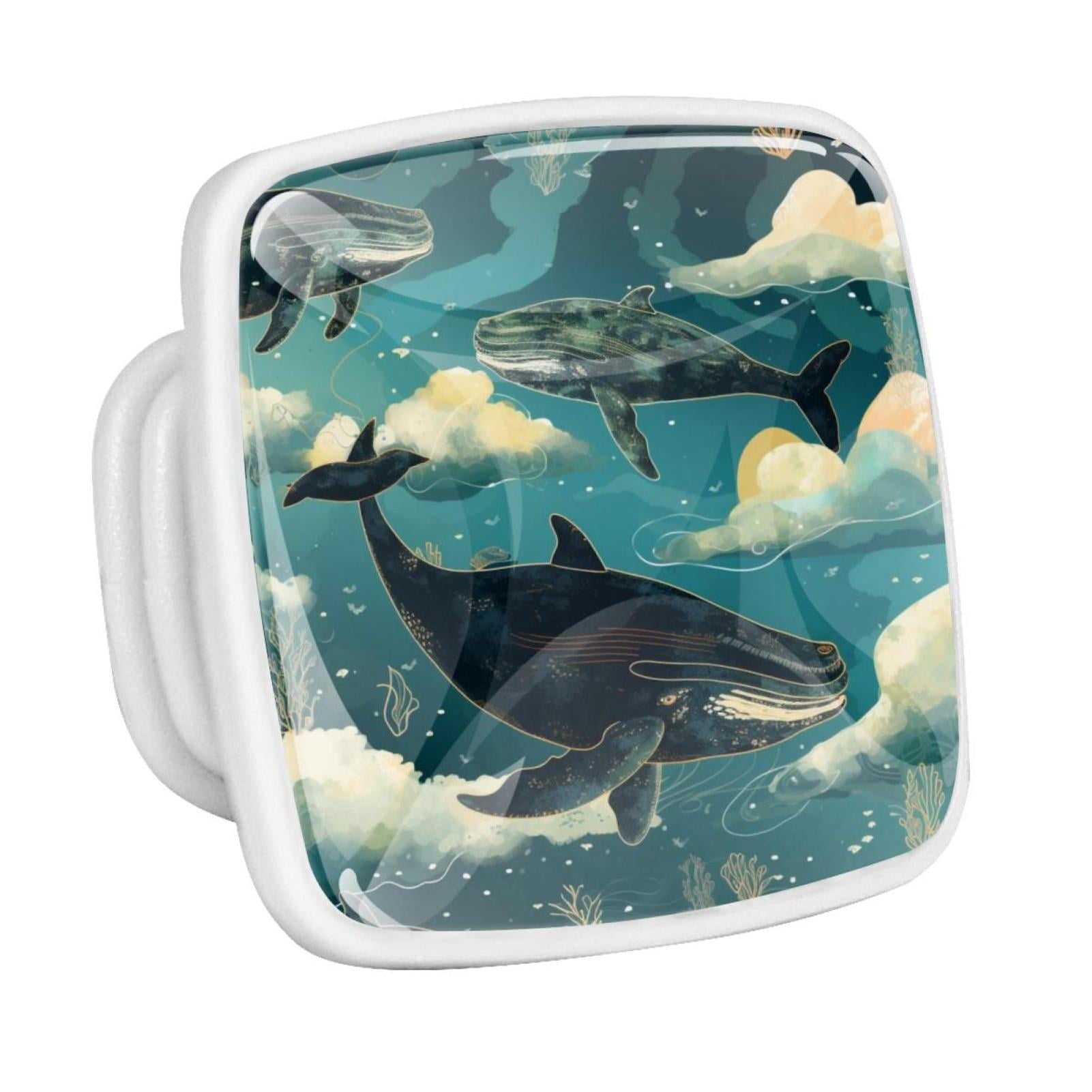 Whale Sea Ocean Fluorescent Drawer Pulls with Screws Square 4-Pack Glow Dark Knobs for Cabinets ...