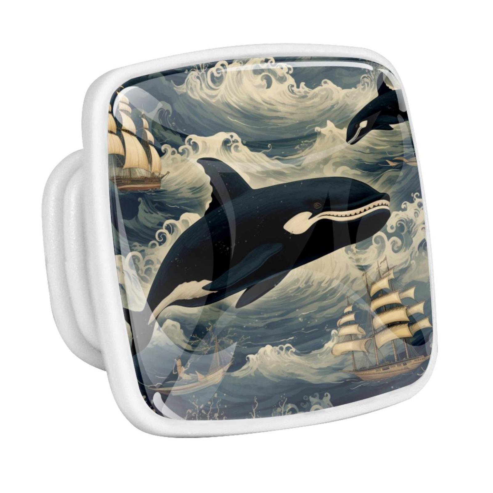 Whale Sea Ocean Fluorescent Drawer Pulls with Screws Square 4-Pack Glow ...