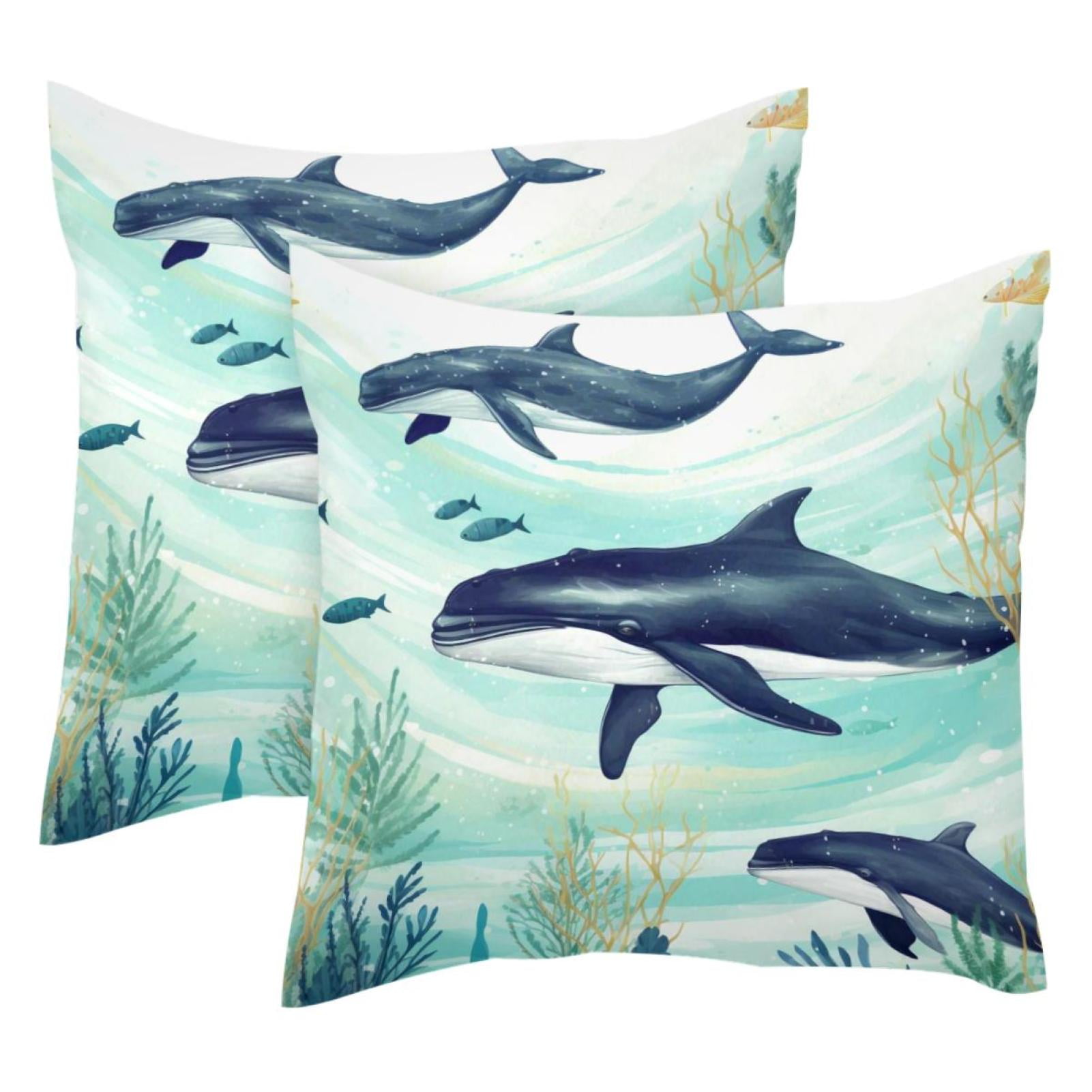 Whale Sea Ocean Pattern 2PCS Printed Square Cushion 20x20 Inch Pillow ...