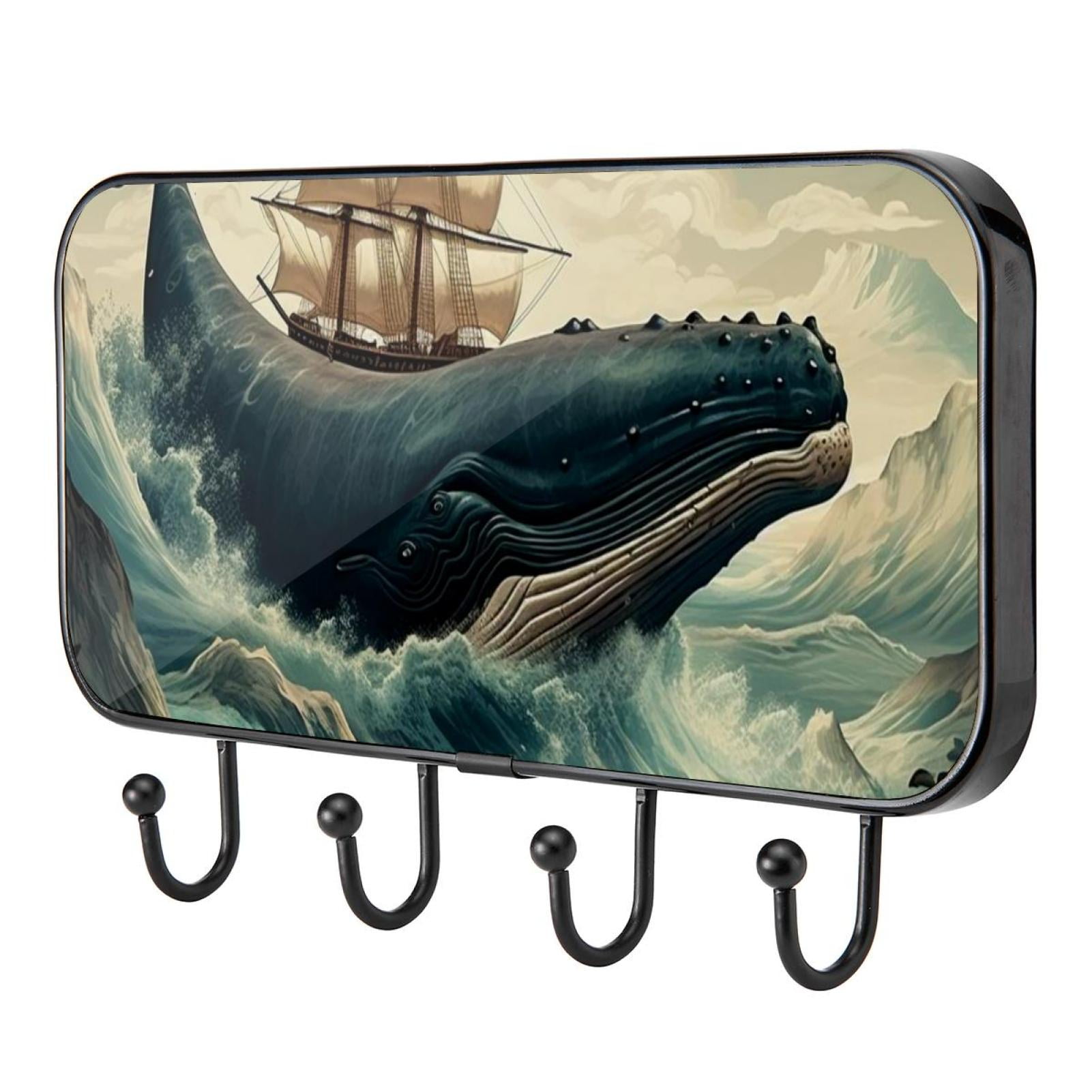 Whale Sea Ocean Self Adhesive Towel Coat Wood Iron Hooks for Home Keys Door Outdoor Home ...