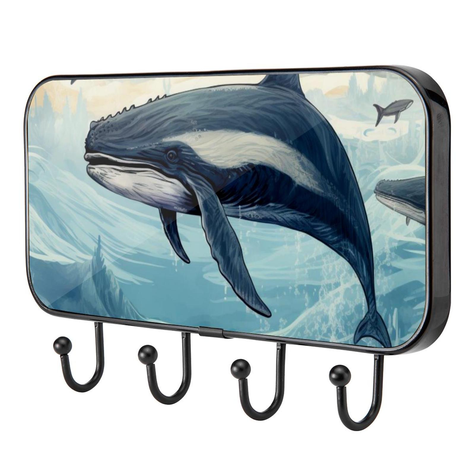Whale Sea Ocean Self Adhesive Towel Coat Wood Iron Hooks for Home Keys Door Outdoor Home ...
