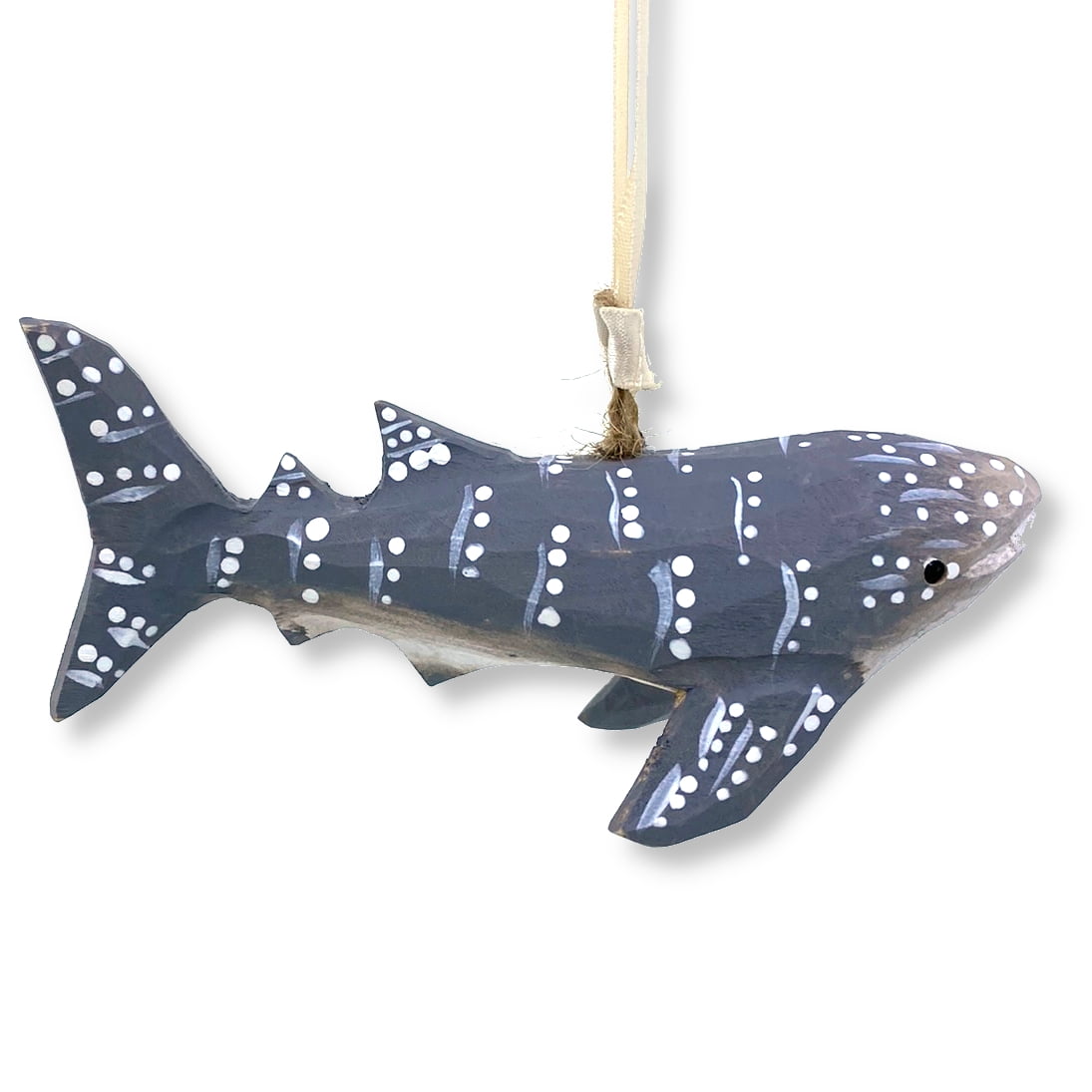 Whale Shark Ornament – Wood Carved Art Hanging Christmas Tree Figurine ...