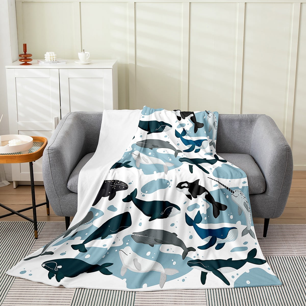Whale Sherpa Blanket 40"X50", Marine Life Throw Blanket for Bed Sofa ...