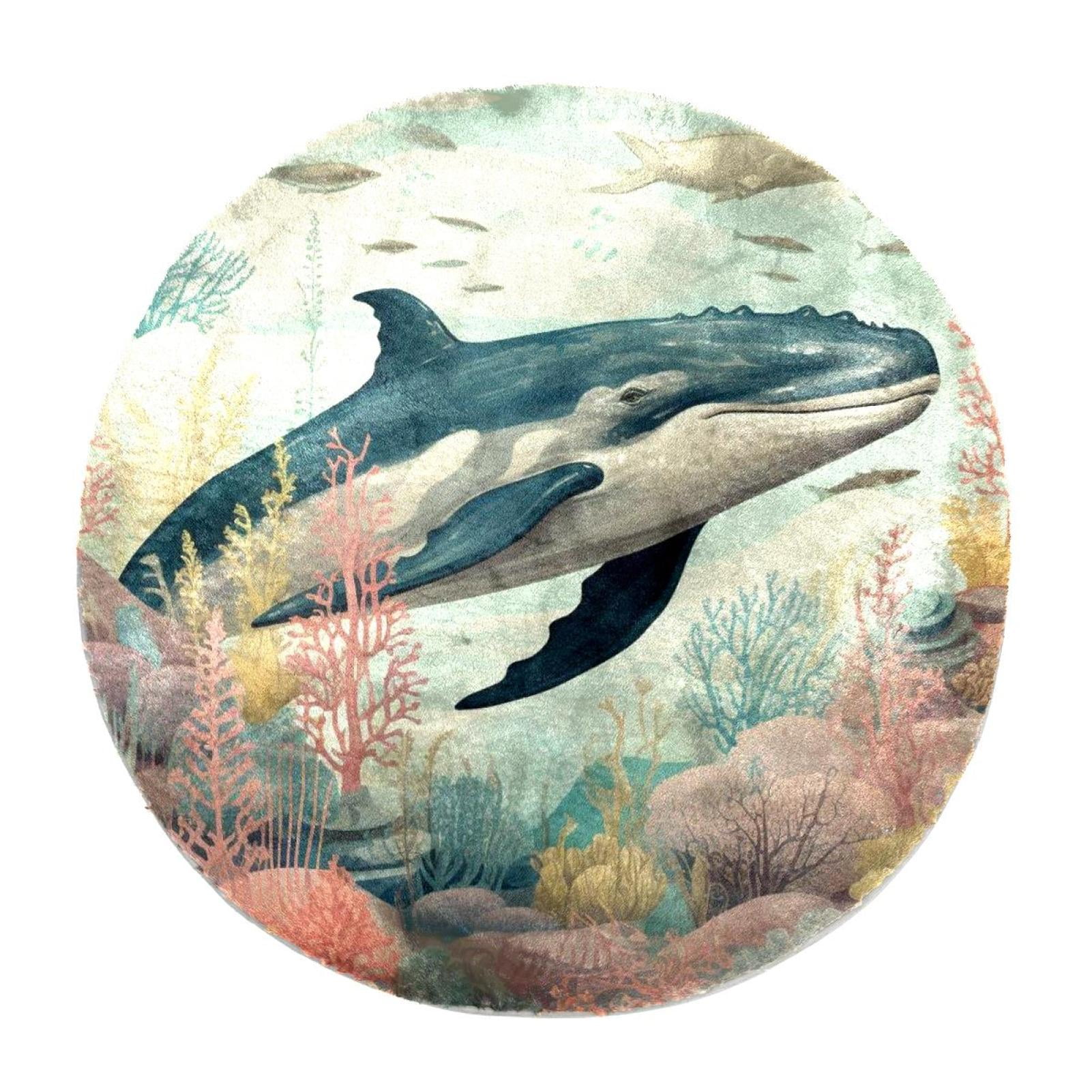 Whale Soft Round Rug, Fluffy Furry Circle Rug for Teens Kids Baby Girls ...