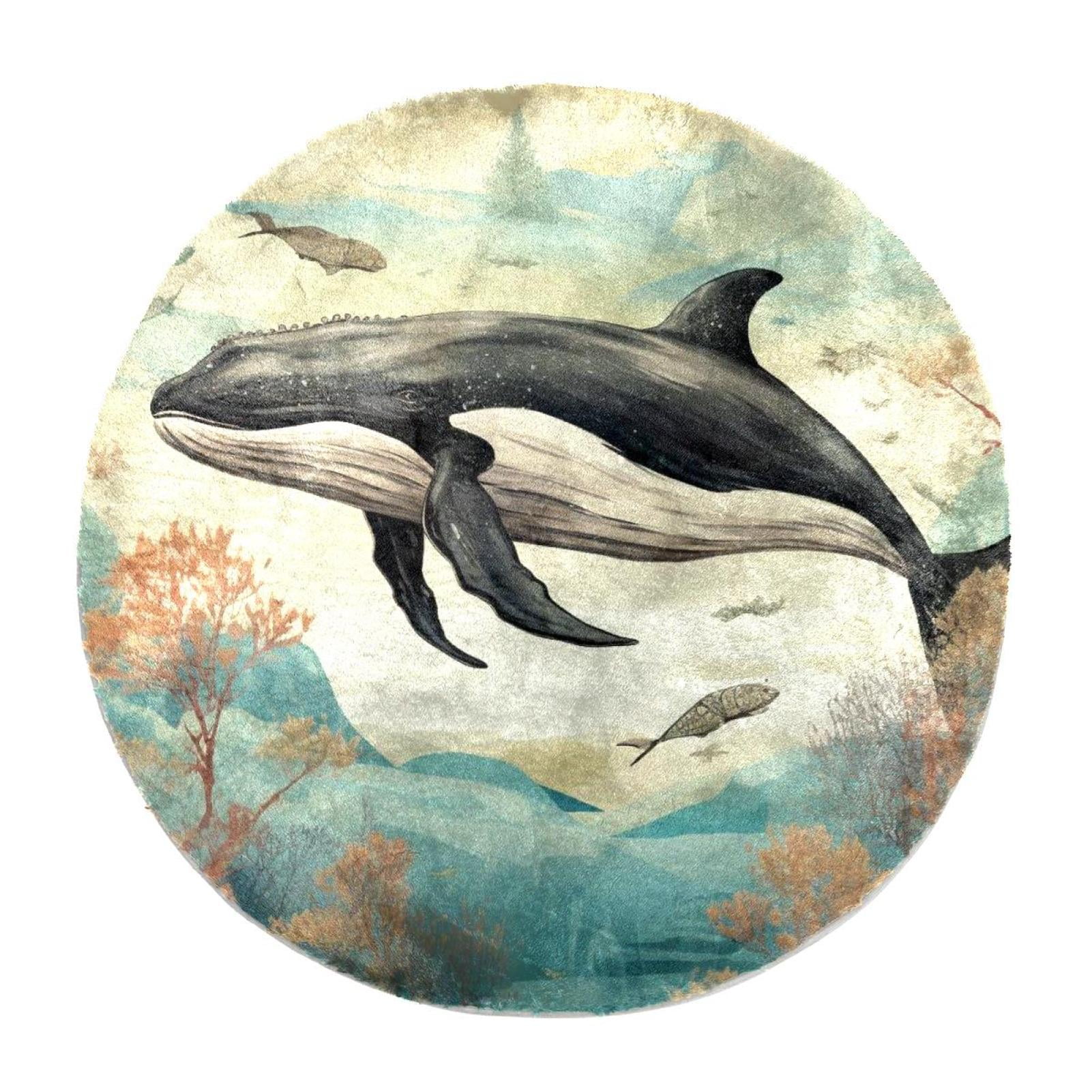 Whale Soft Round Rug, Fluffy Furry Circle Rug for Teens Kids Baby Girls ...