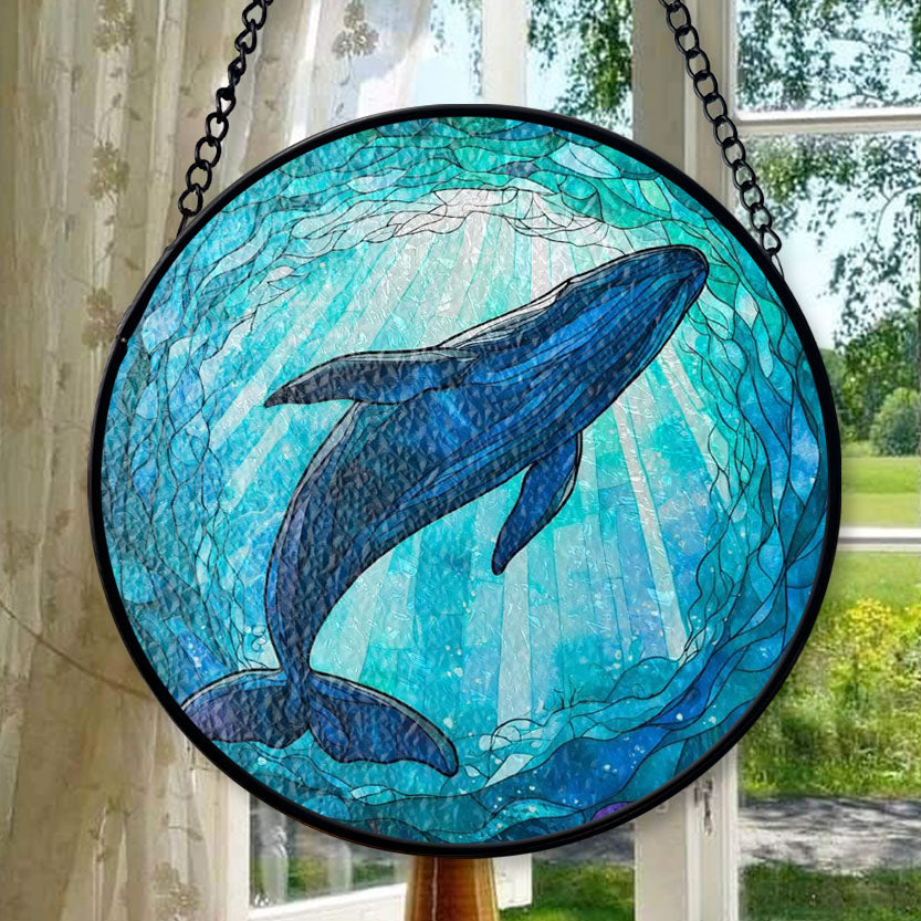 Whale Stained Glass Whale SunCatcher Ocean Art Light Catcher Window ...