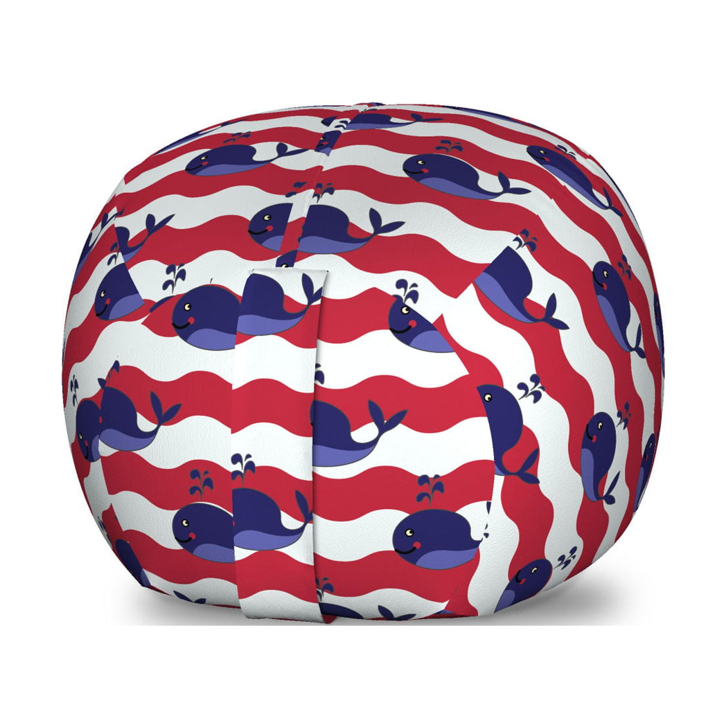 Whale Storage Toy Bag Chair, Abstract Nautical Waves with Blue Fishes ...