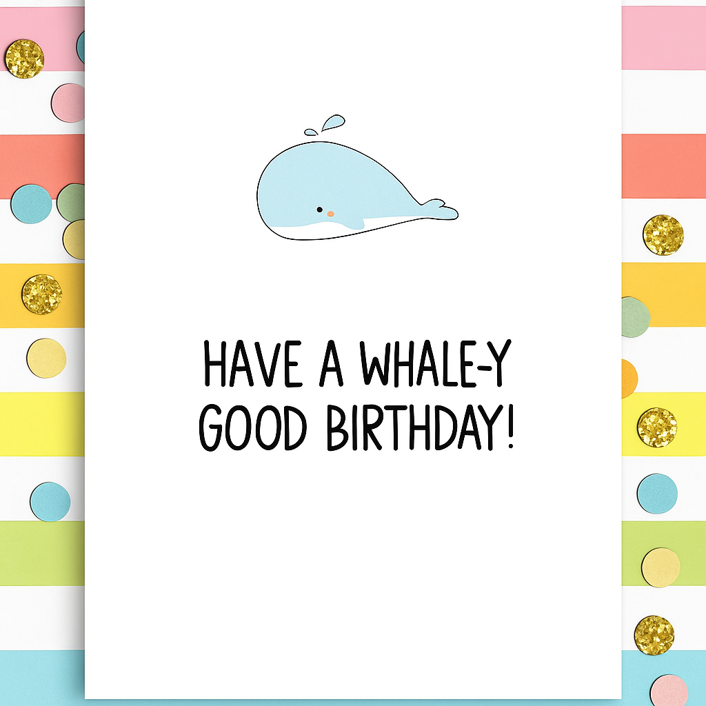 Whale-Themed Birthday Card – “Have a Whale-y Good Birthday!” – Blank ...