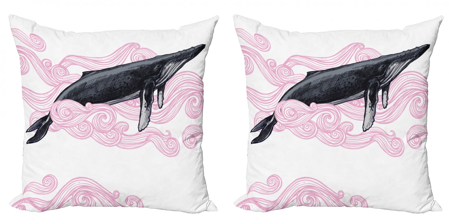Ambesonne Animal Throw Pillow Cover 2 Pack, Striped Dreamy Whale, 24 ...