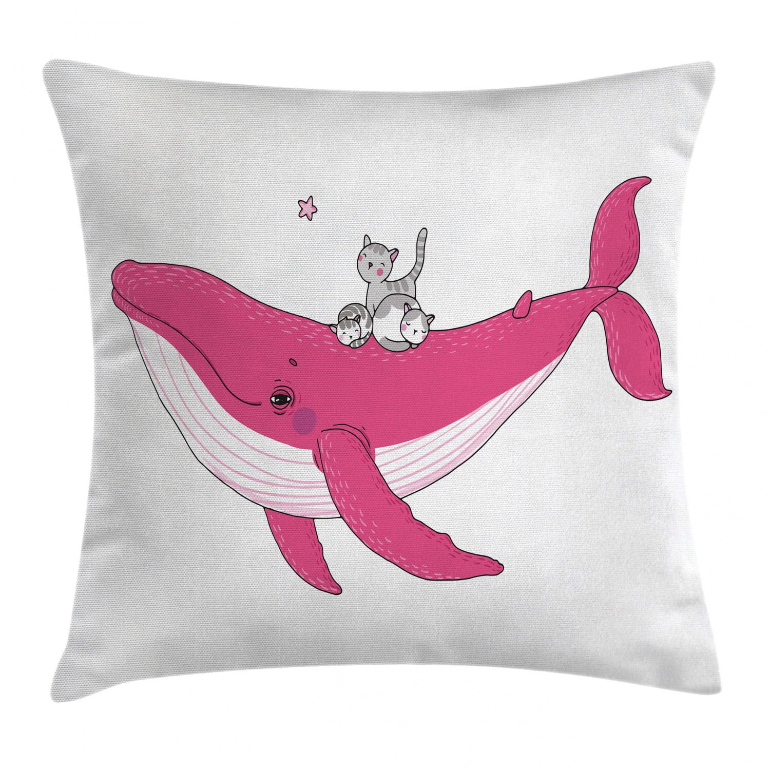 Whale Throw Pillow Cushion Cover, Three Cute Little Grey Kitten on Big ...