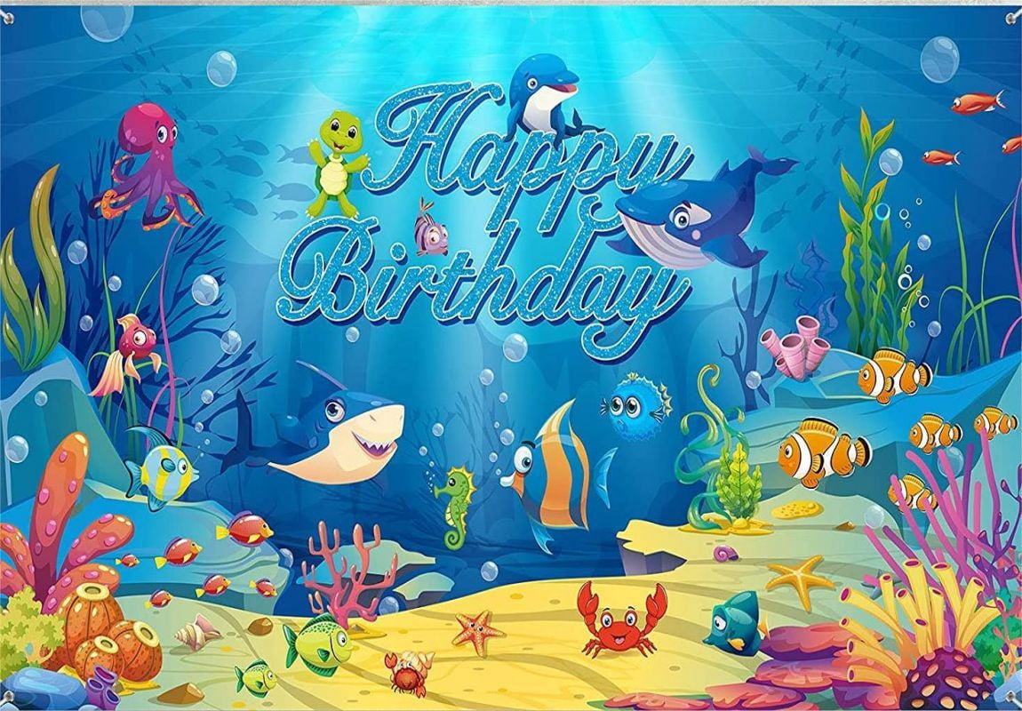 Whale Under The Sea Ocean Crab Blue l Birthday ration Background Boy ...