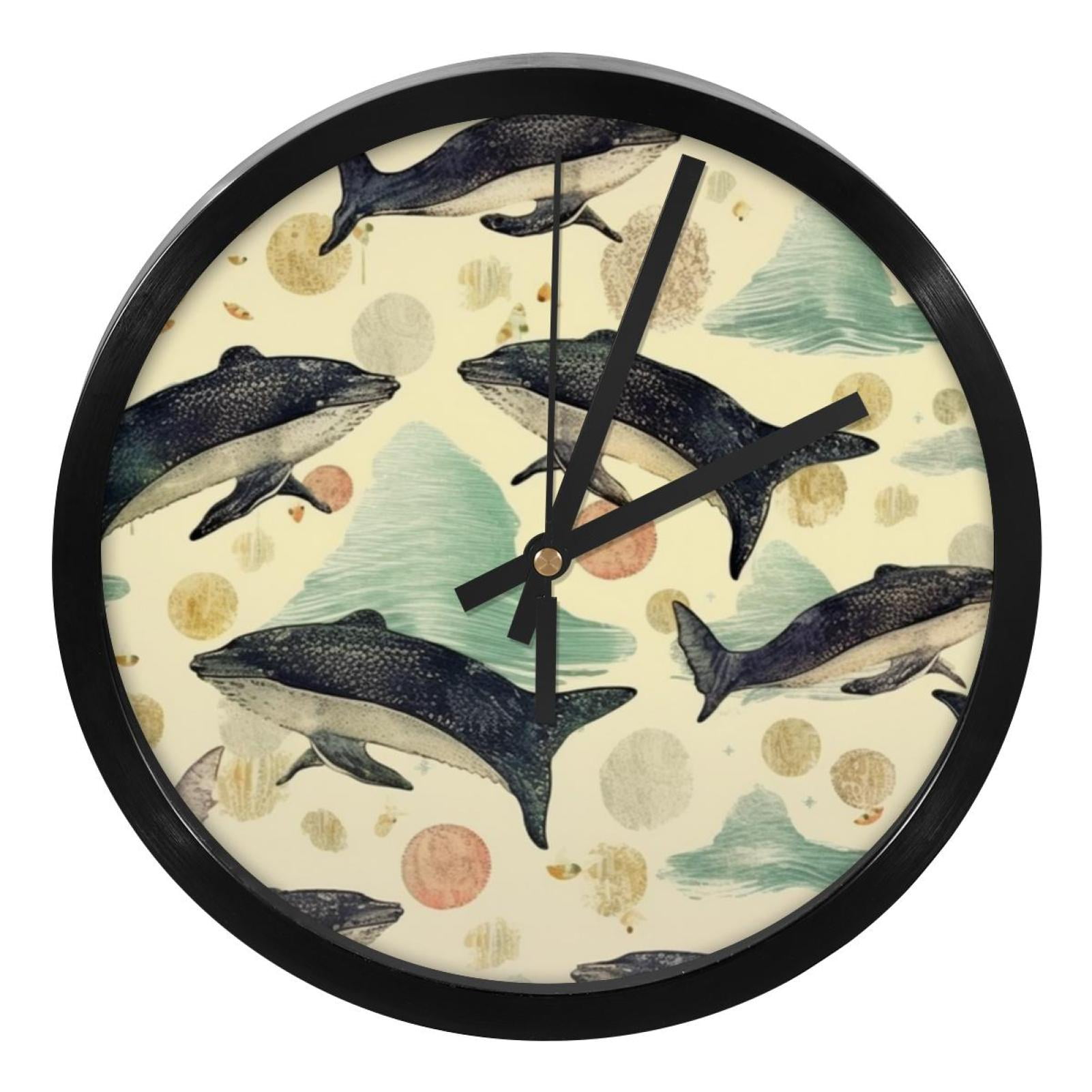 Whale Wall Clock, 9.8 Inches, Silent, Not Ticking, Round Digital Clock ...