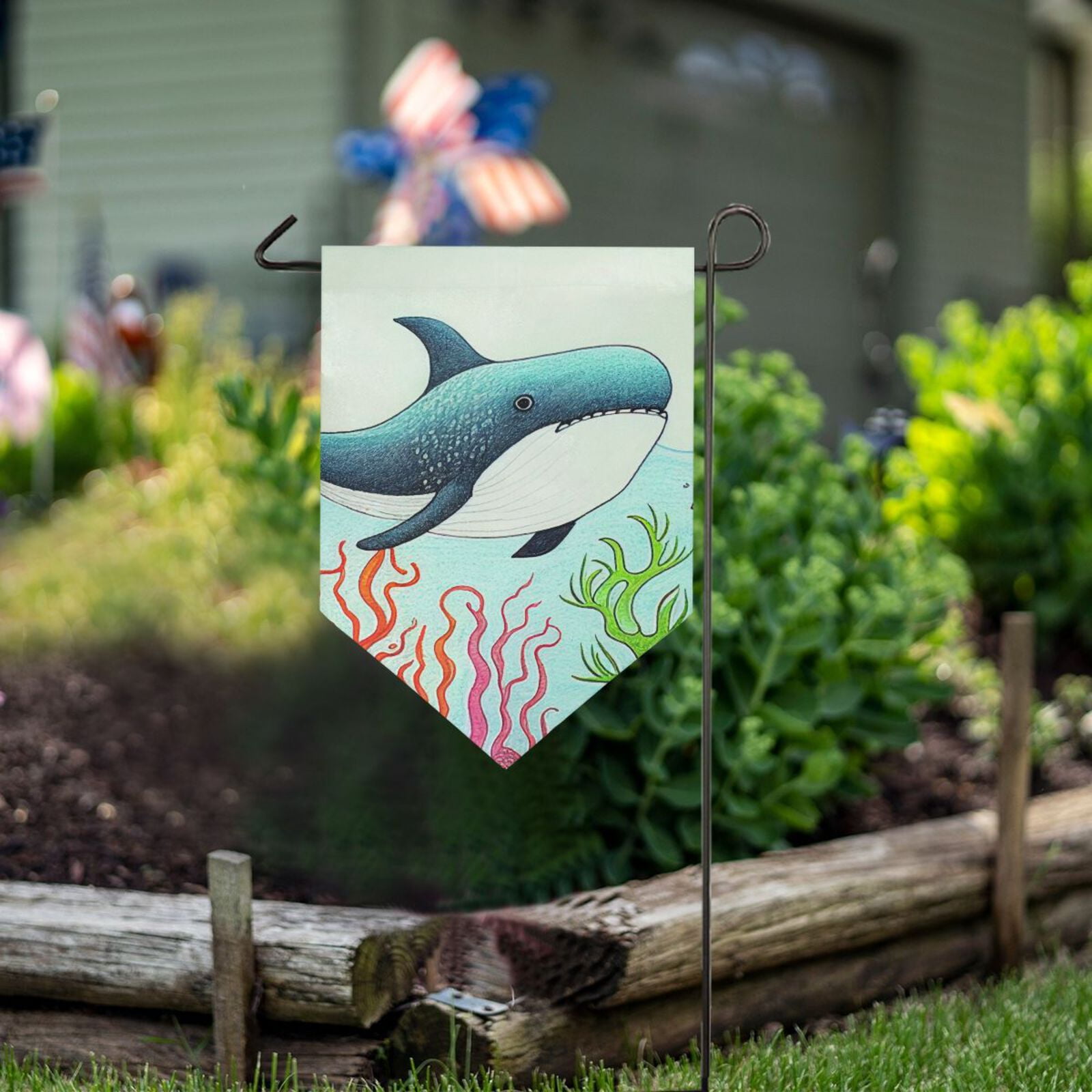 Whale Waterweed Fish Garden Flag 18" x 12.5" Double Sided Yard Lawn ...
