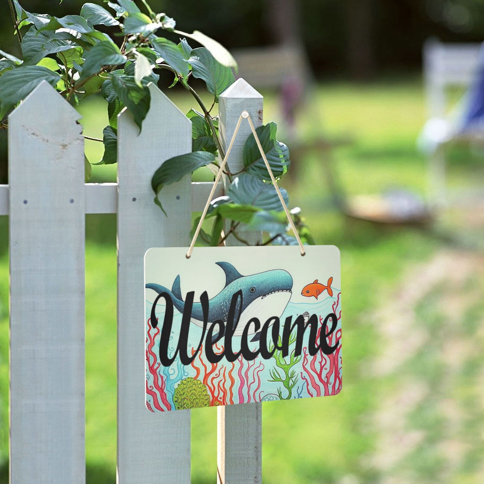 Whale Waterweed Fish Welcome Sign for Front Door Porch Wreath Door Sign ...