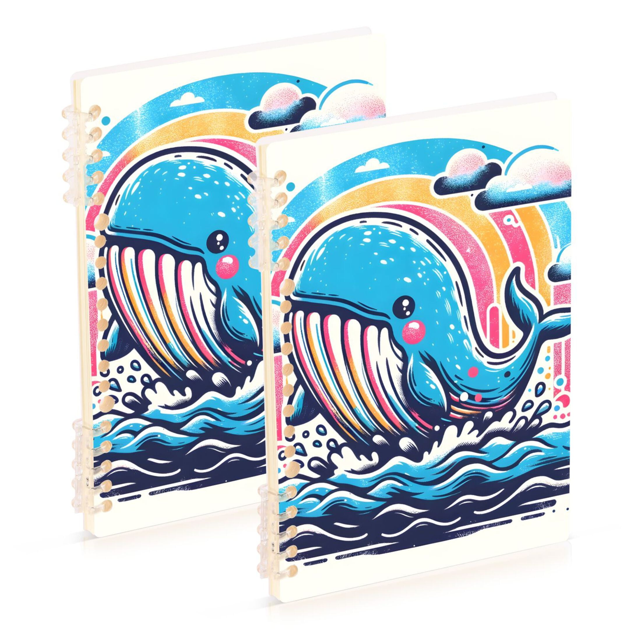 Whale Wave Cute Ring Binder Notebook Journey Note Diary College Ruled ...