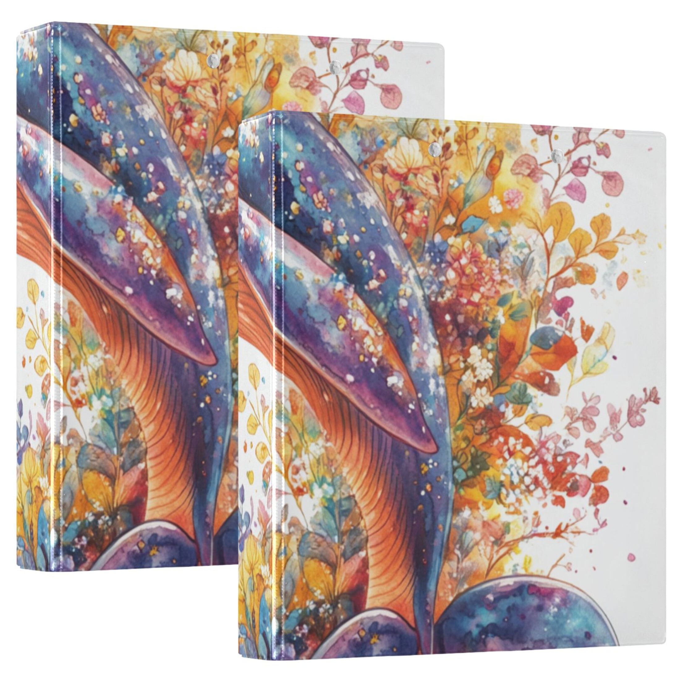 Whale and Flowers Leaves 3 Ring Binders 1.5 inch Hardcover File Folders ...