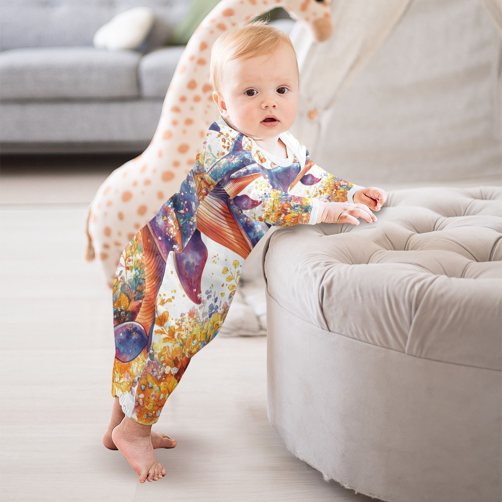Whale and Flowers Leaves Newborn Baby Sleeper Gowns Baby Nightdress ...