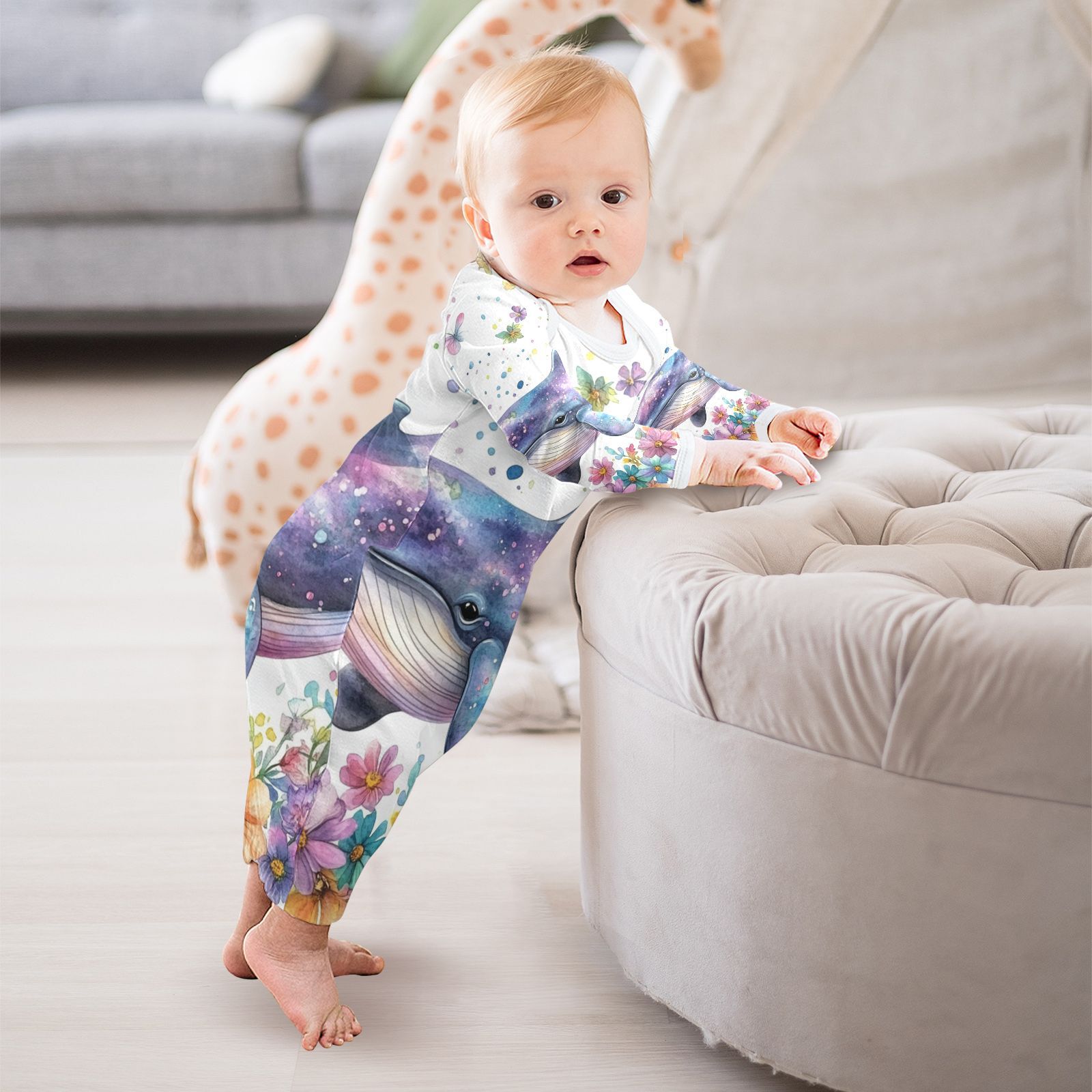 Whale and Flowers Newborn Baby Sleeper Gowns Baby Nightdress Cotton ...