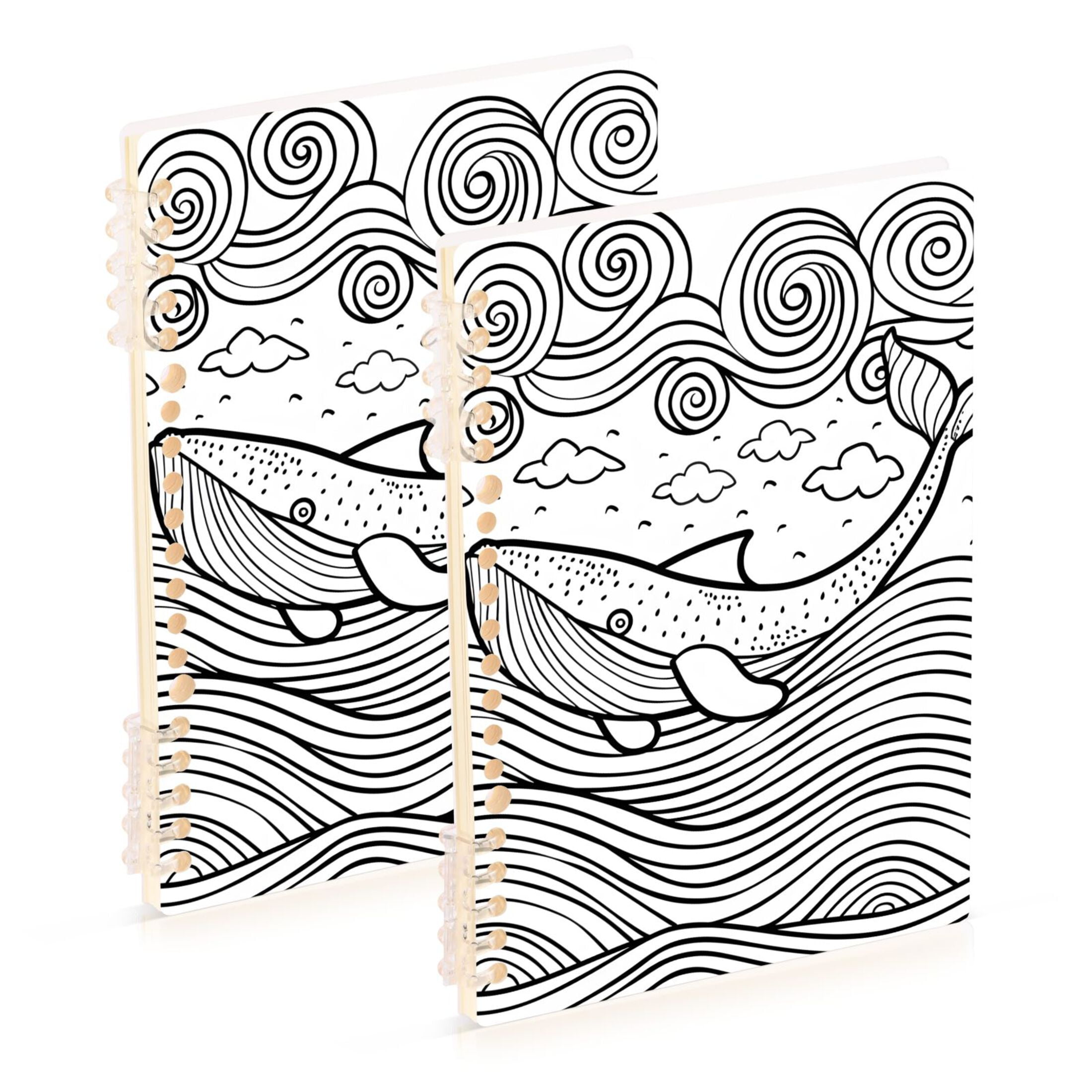 Whale and Ocean Waves Line Ring Binder Notebook Journey Note Diary ...